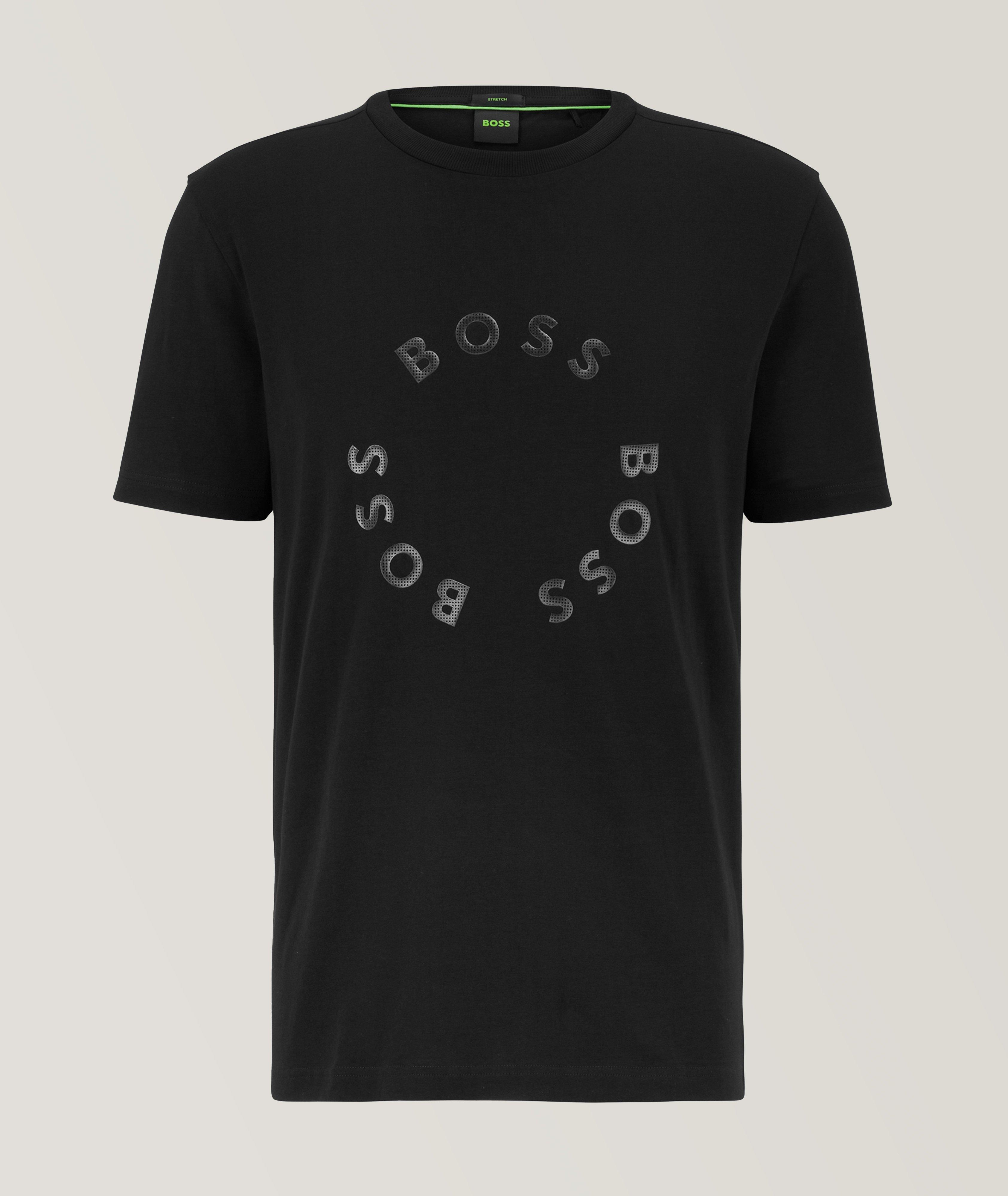 BOSS Circle Logo Print Stretch-Cotton T-Shirt | Sweaters & Knits ...