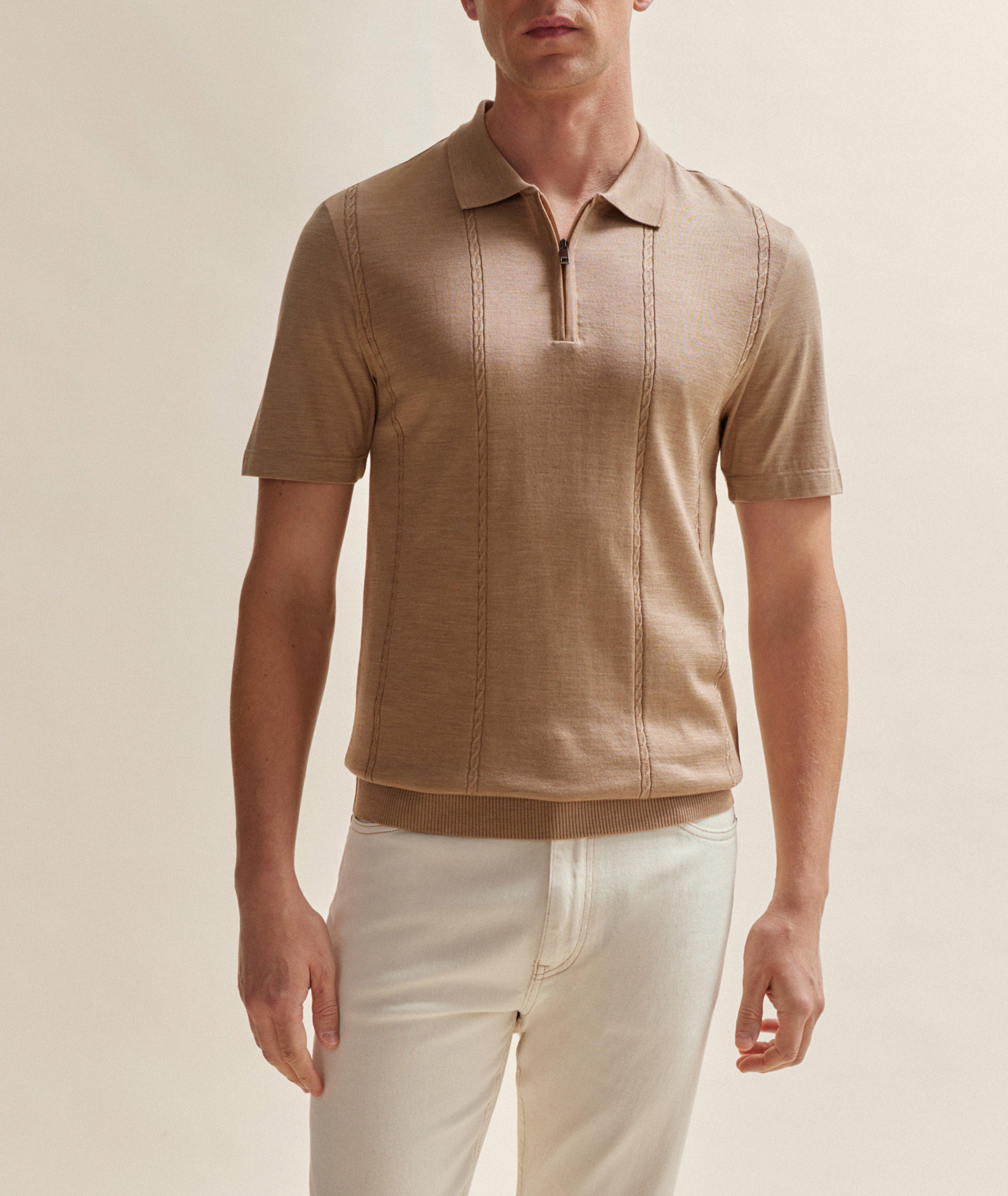 BOSS Knitted Jacquard Silk-Cotton Polo | Polos | Harry Rosen