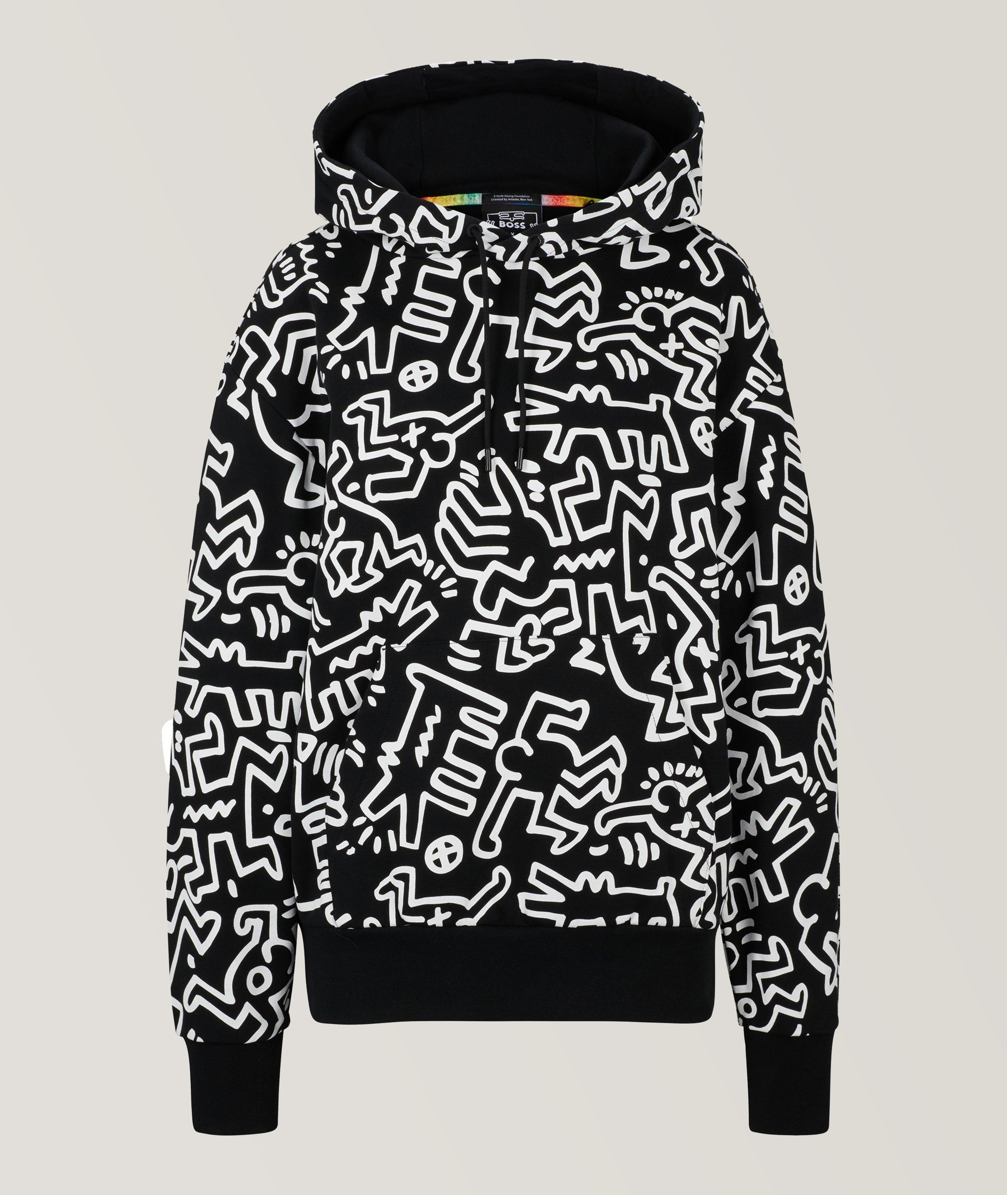 BOSS Keith Haring Collection All-Over Printed Cotton Hooded Sweater ...