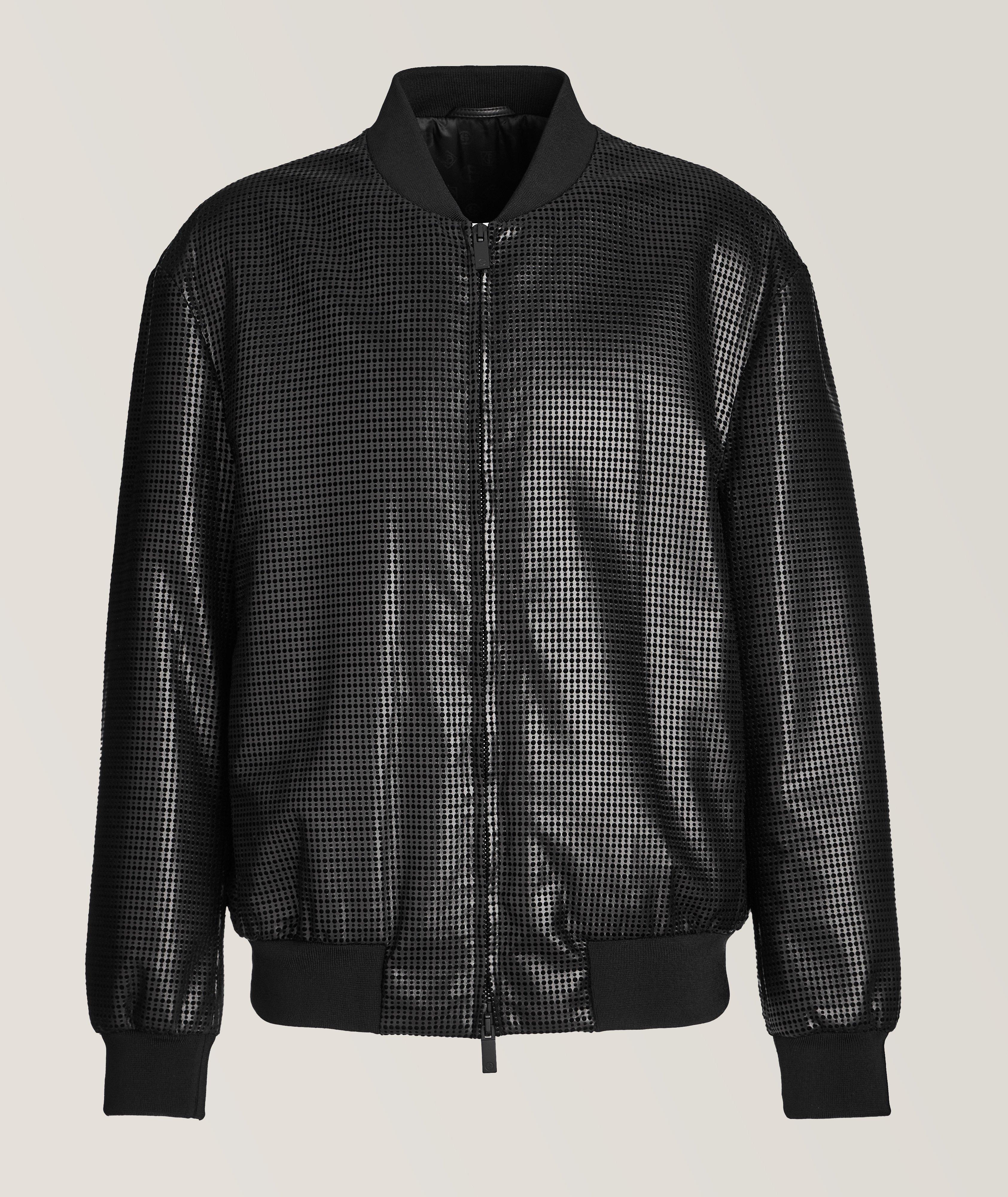 Giorgio Armani Geometric Leather Bomber Jacket | Coats | Harry Rosen