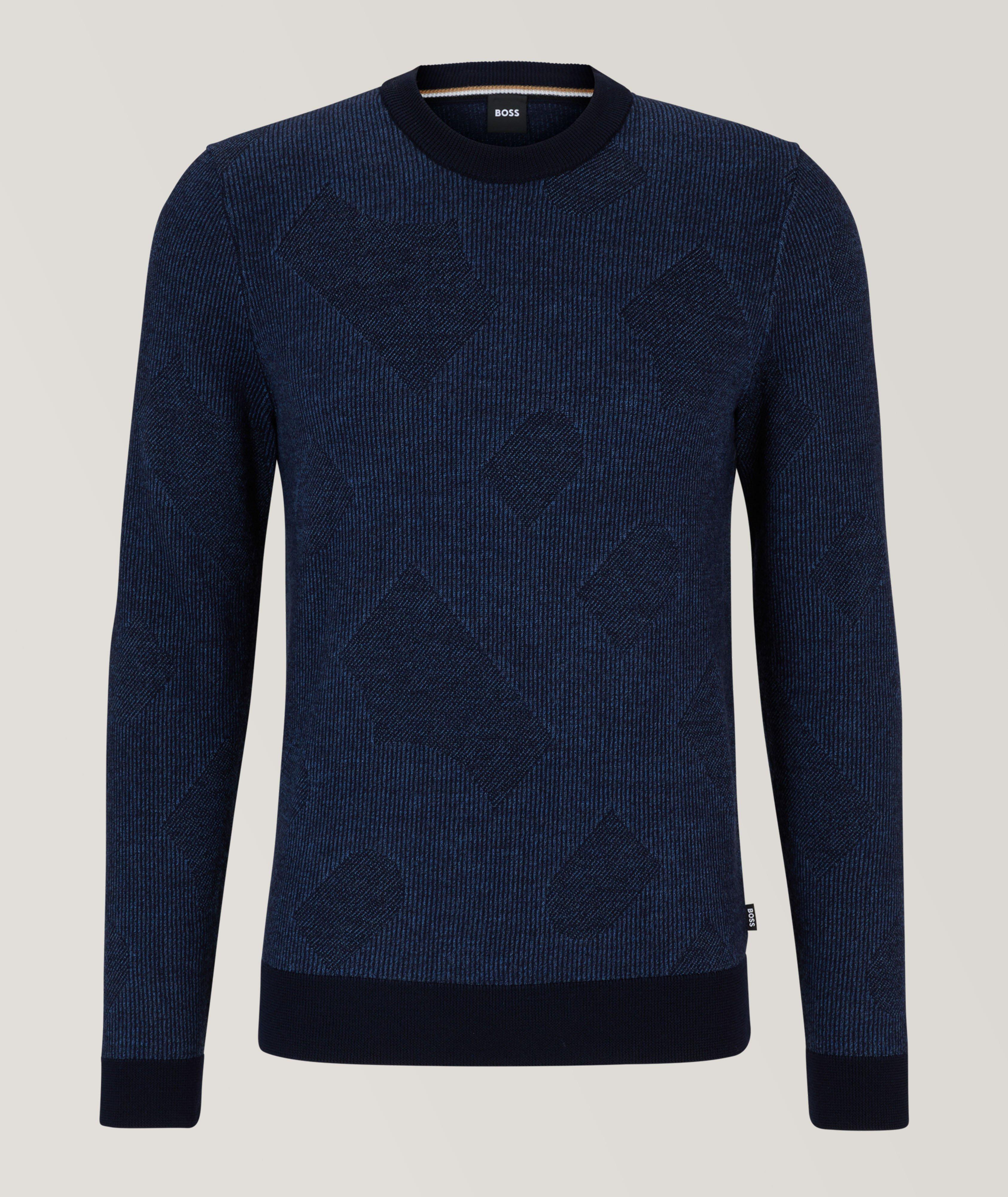 BOSS Two-Tone Monogram Virgin Wool Sweater | Sweaters & Knits | Harry Rosen