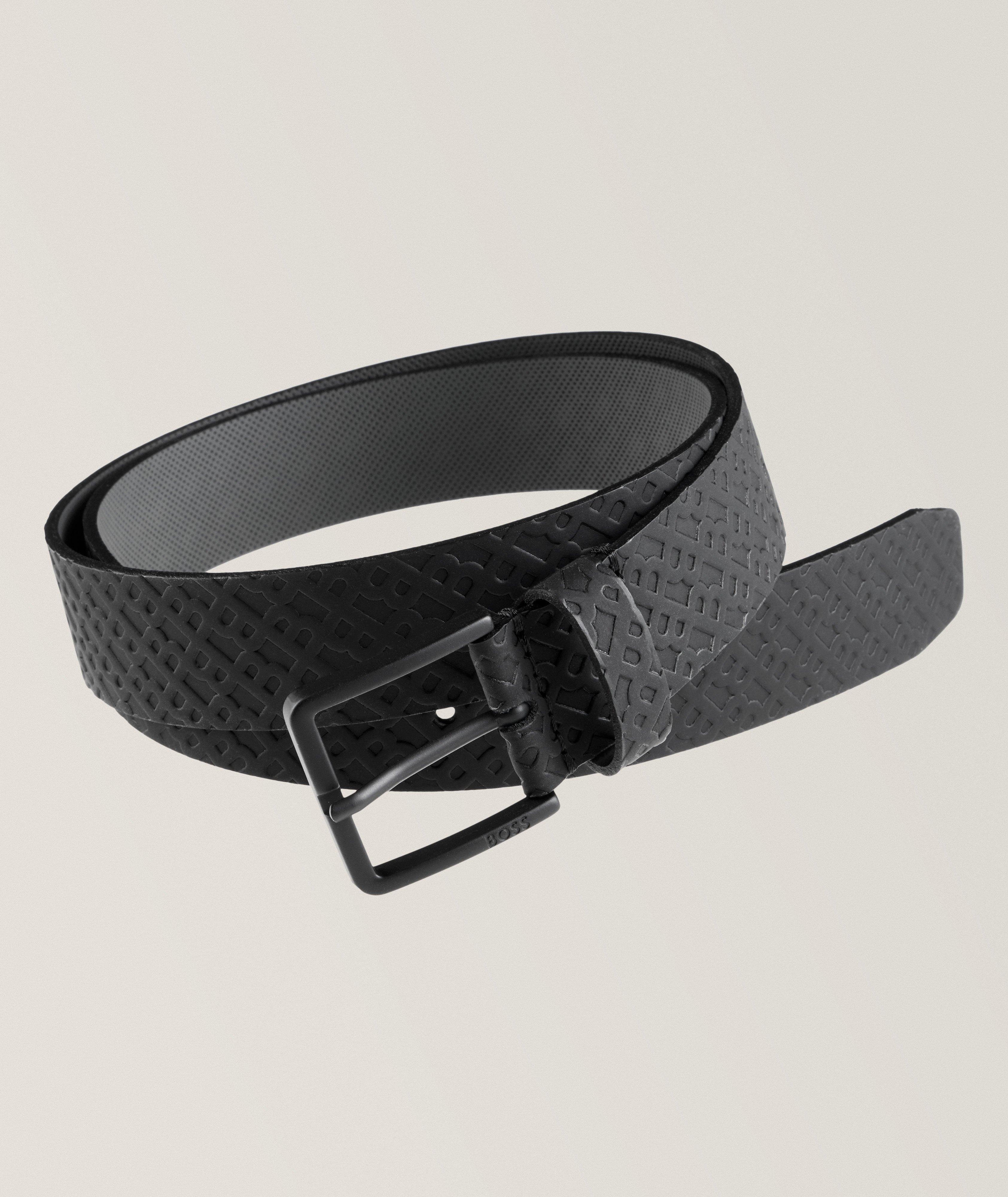 BOSS Ther Logo Embossed Leather Belt | Belts | Harry Rosen