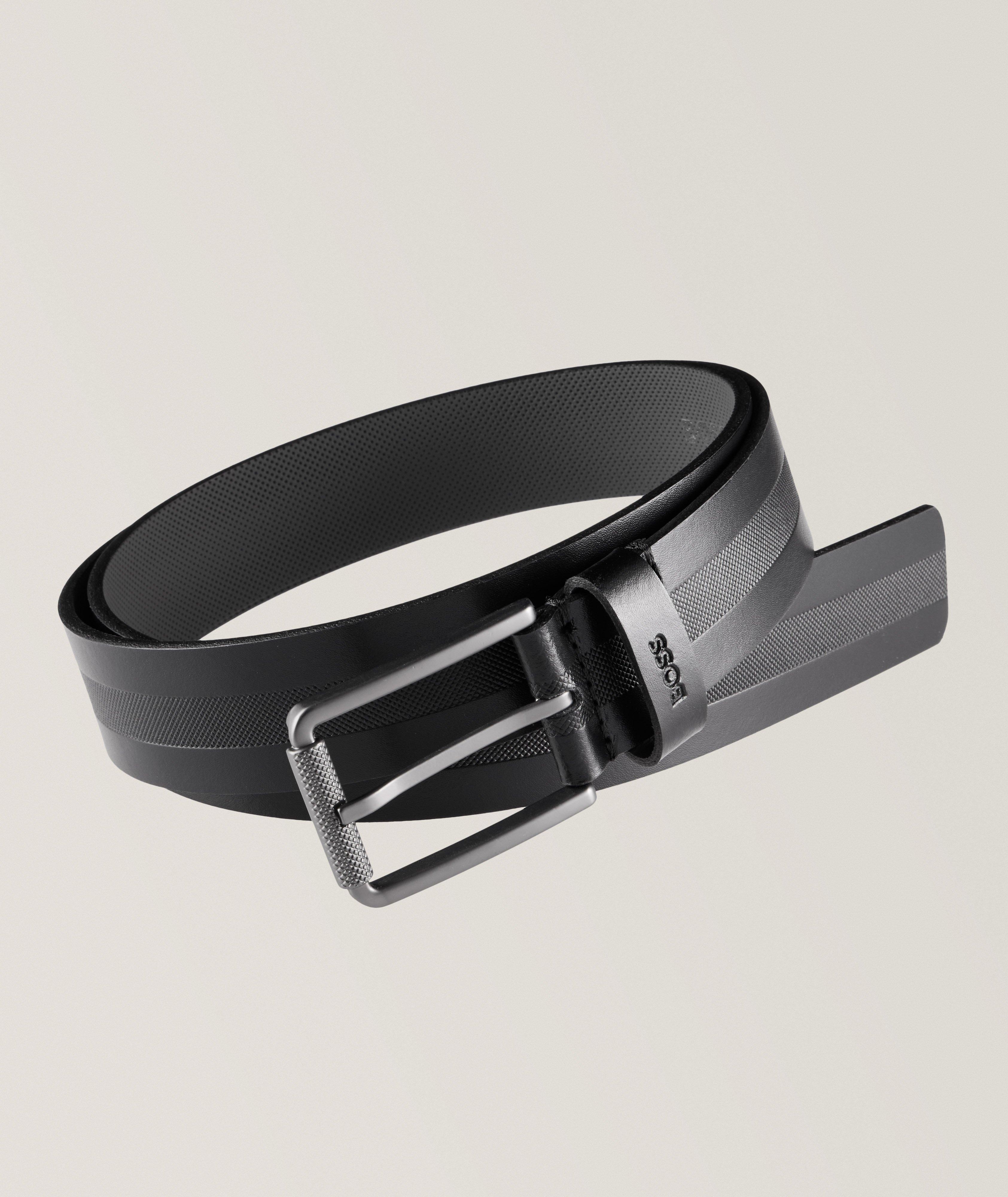 BOSS Italian-Leather Belt With Structured Stripe | Belts | Harry Rosen