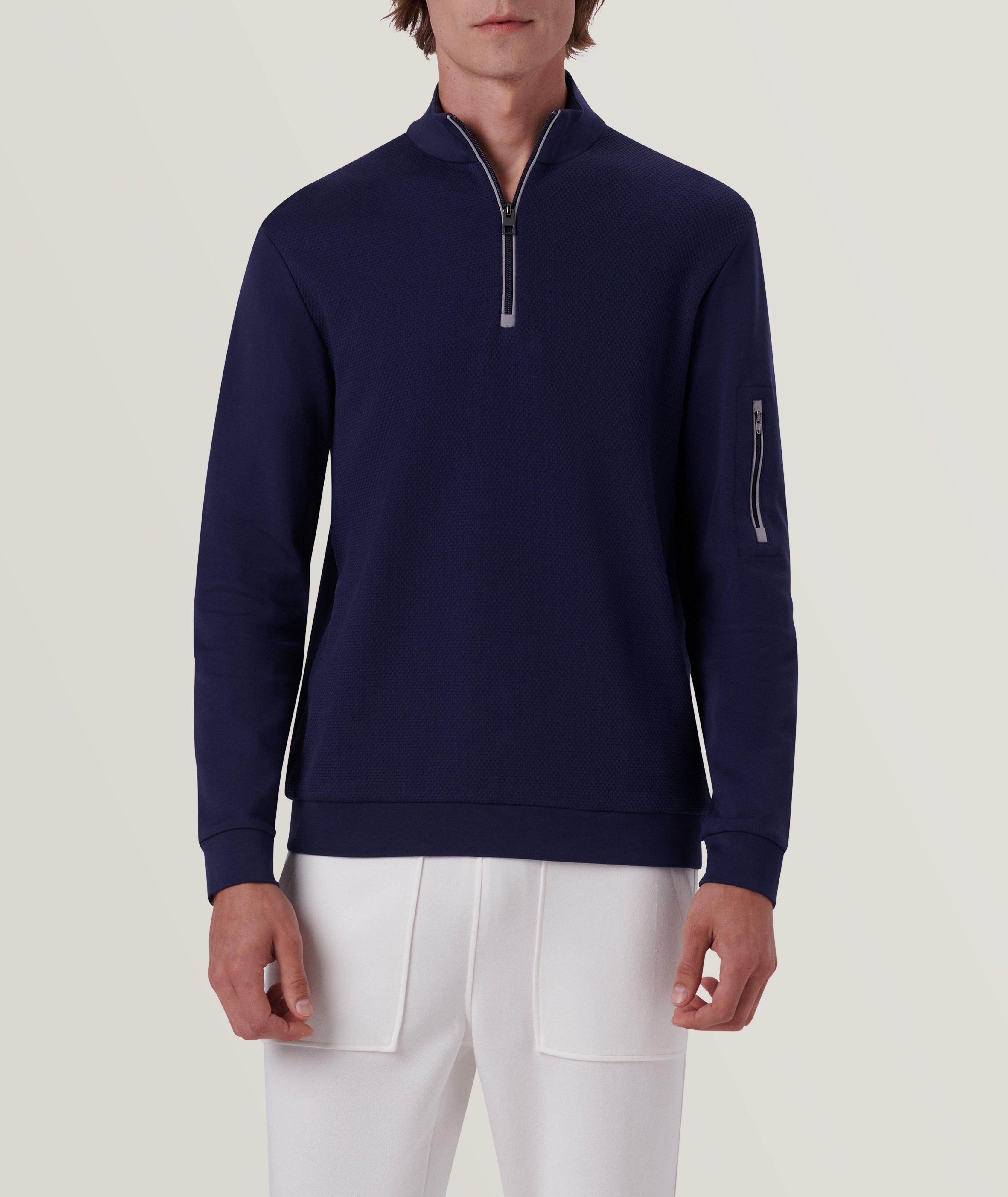Bugatchi Solid Quarter Zip Cotton Pullover | Sweaters & Knits | Harry Rosen