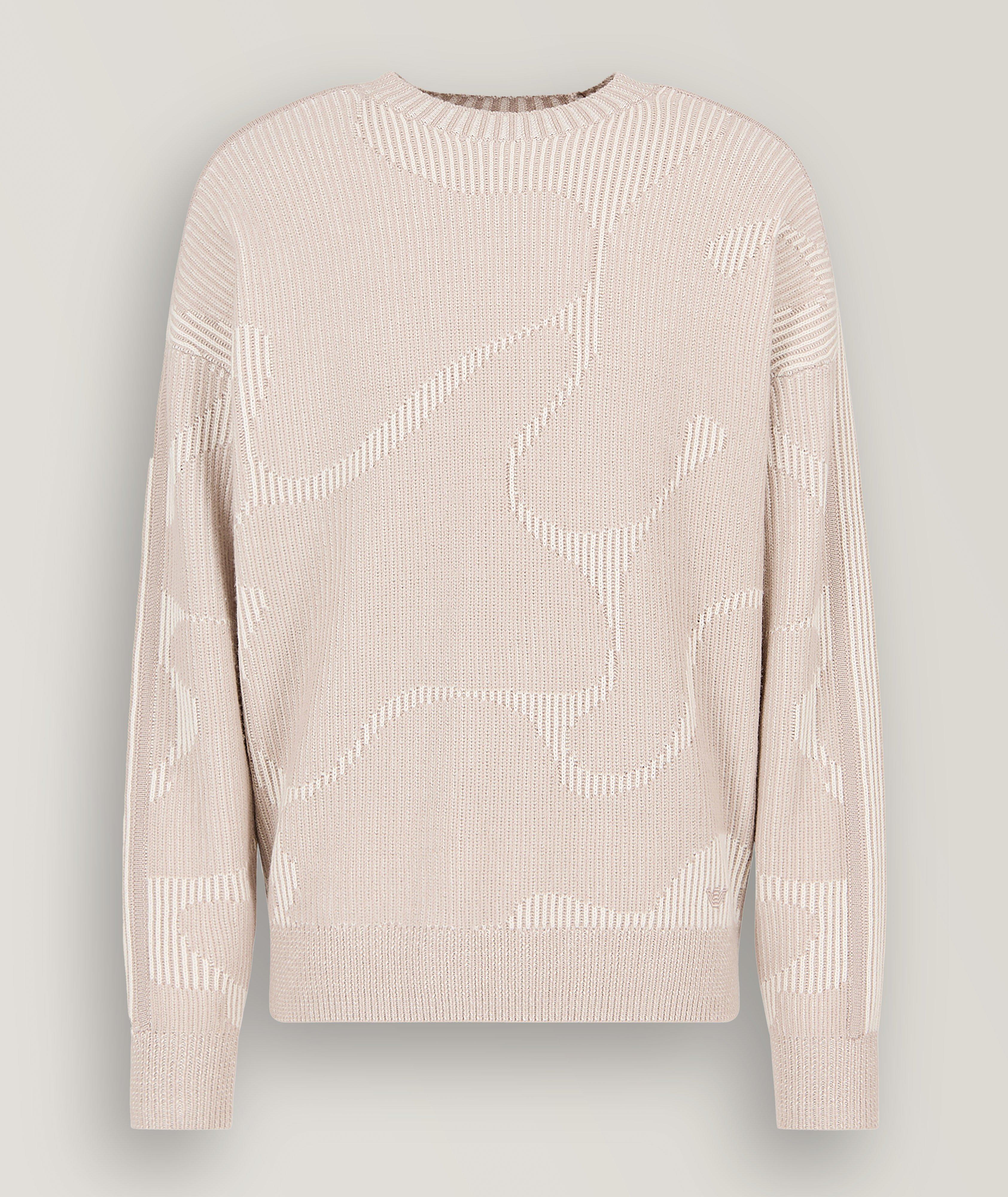 Emporio Armani Abstract Jaquared Pattern Ribbed Knit Sweater | Sweaters ...