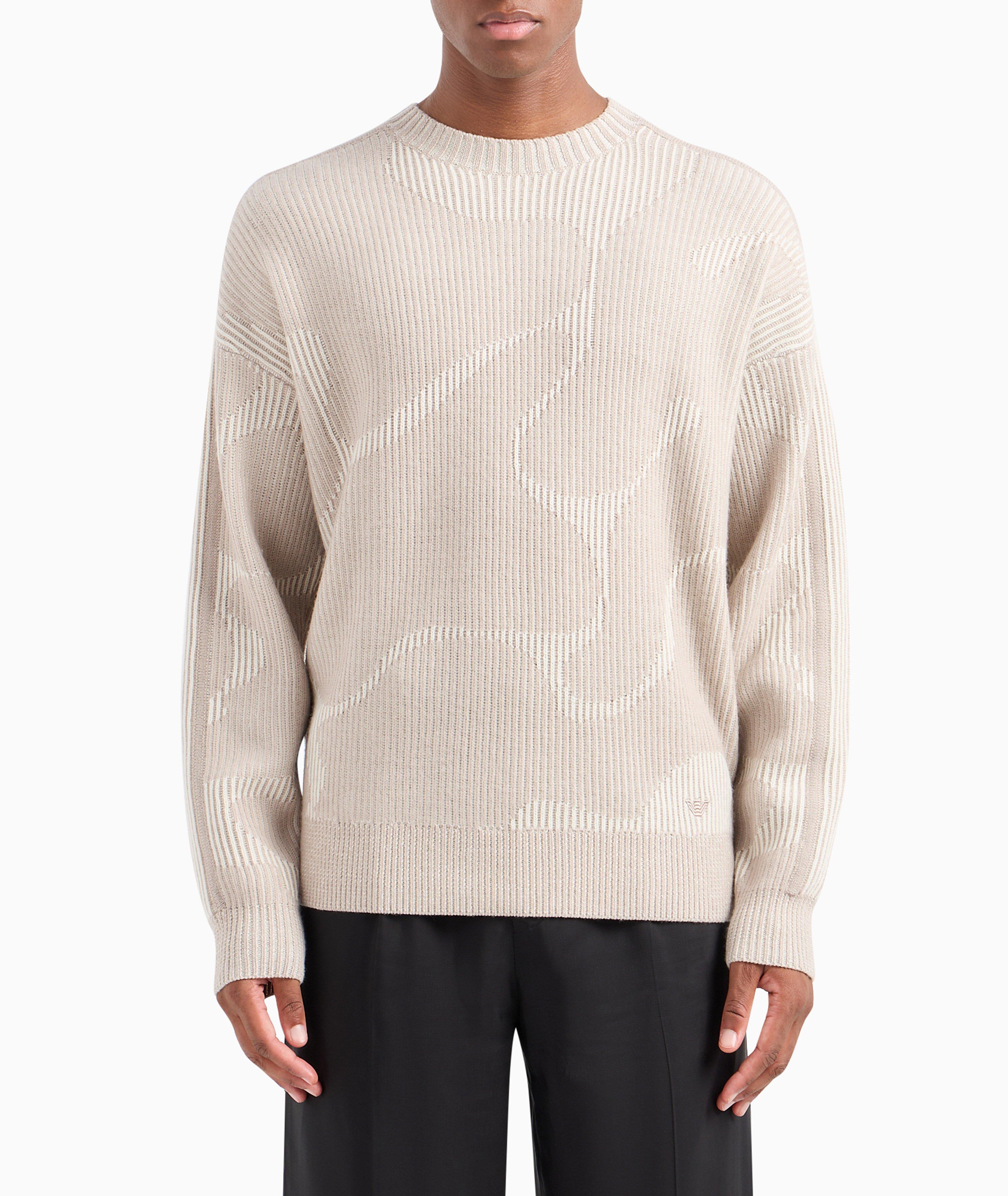 Emporio Armani Abstract Jaquared Pattern Ribbed Knit Sweater | Sweaters ...