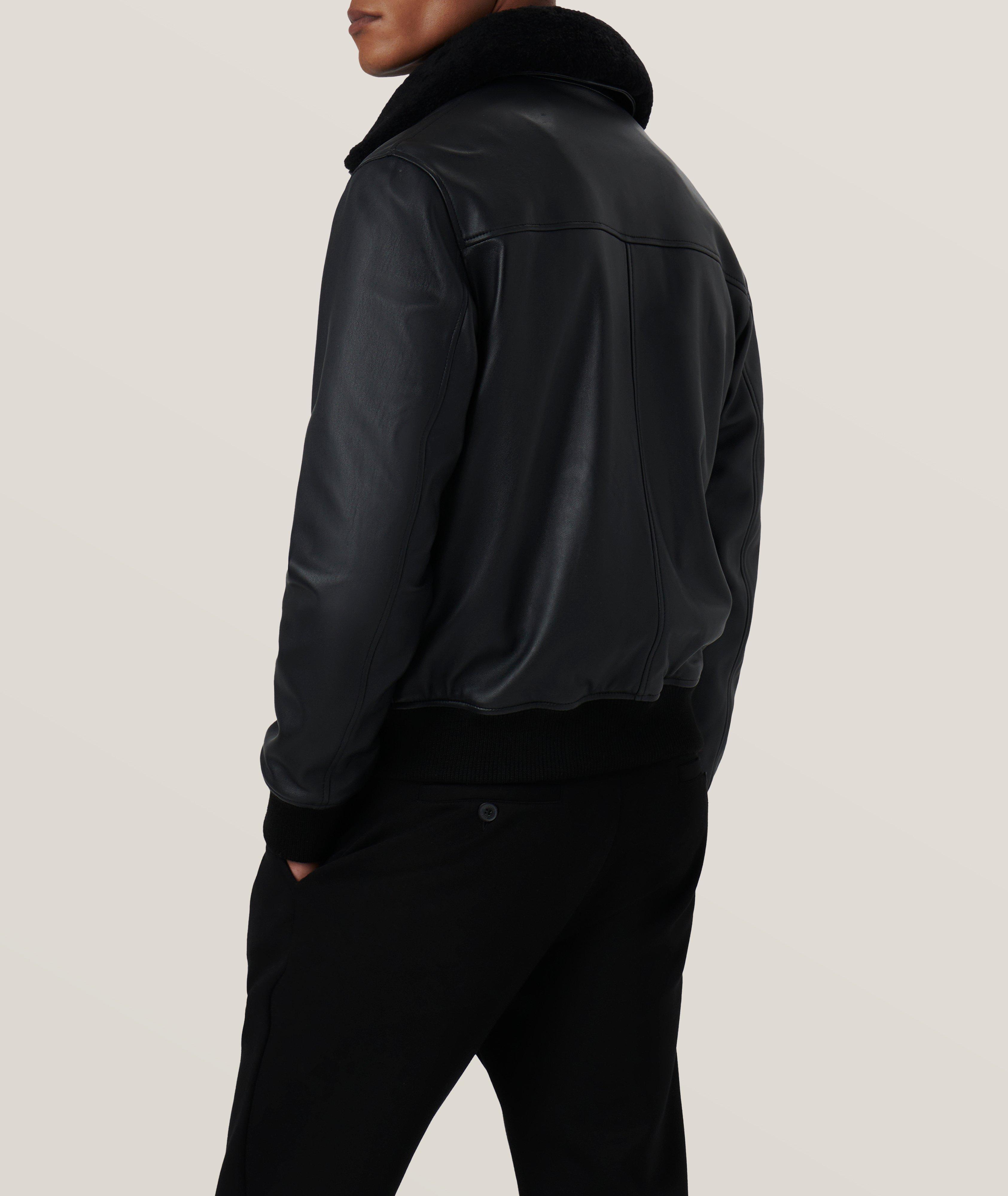 Bugatchi Removable Shearling Collar Leather Jacket | Coats | Harry Rosen