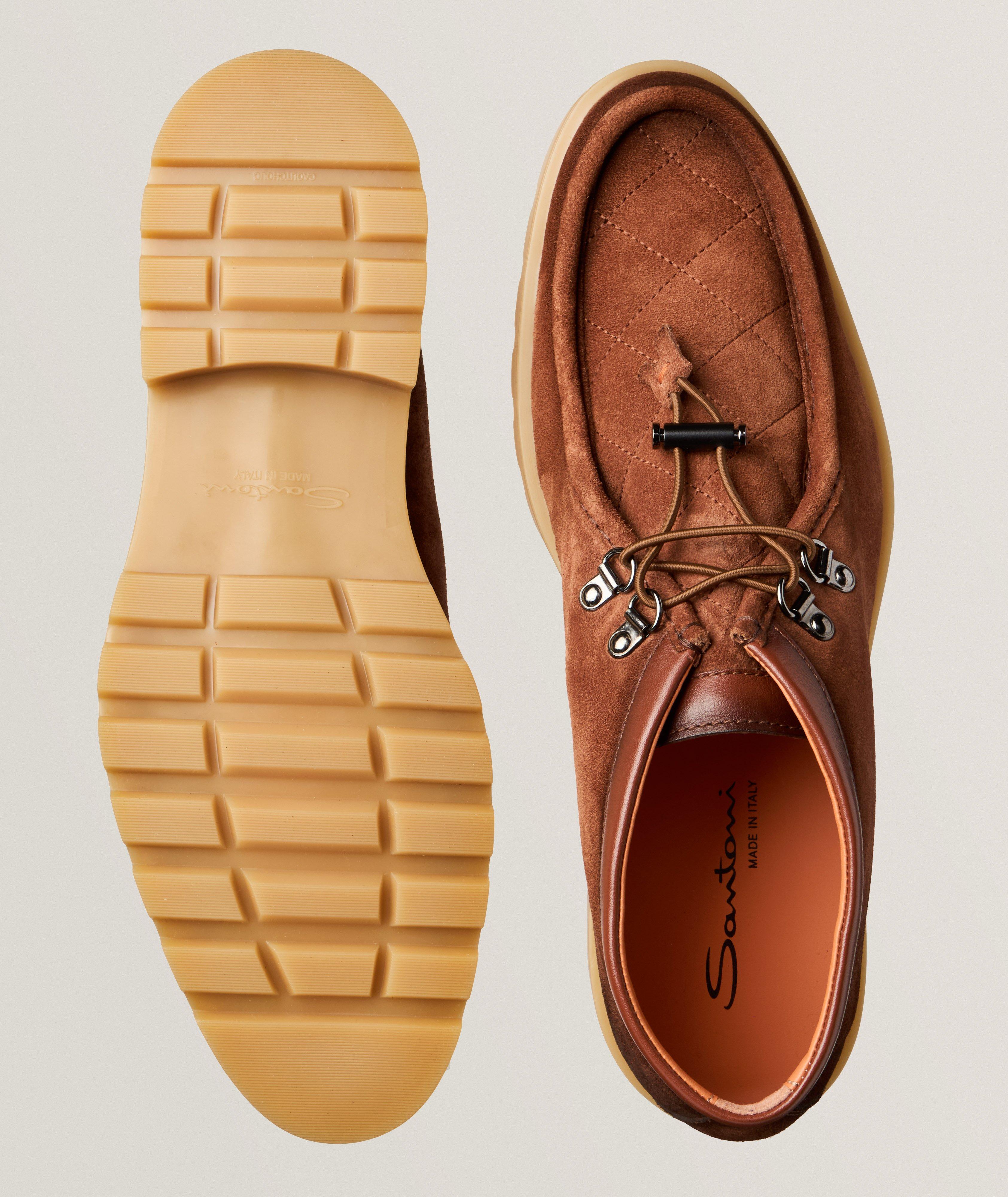 Santoni Gregory Quilted Suede Lug Boots | Boots | Harry Rosen