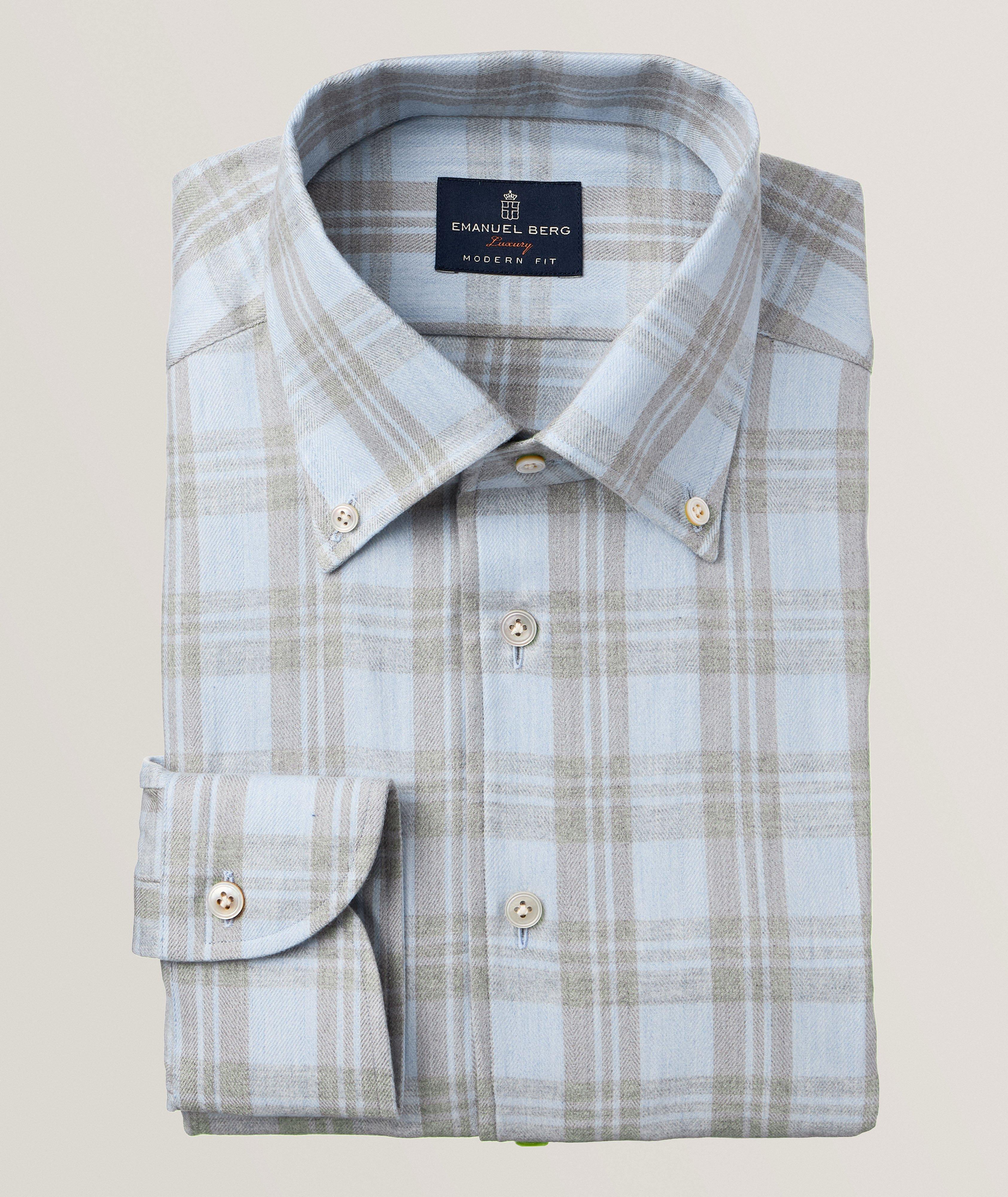 Emanuel Berg Windowpane Flannel Premium Luxury Shirt | Dress Shirts ...