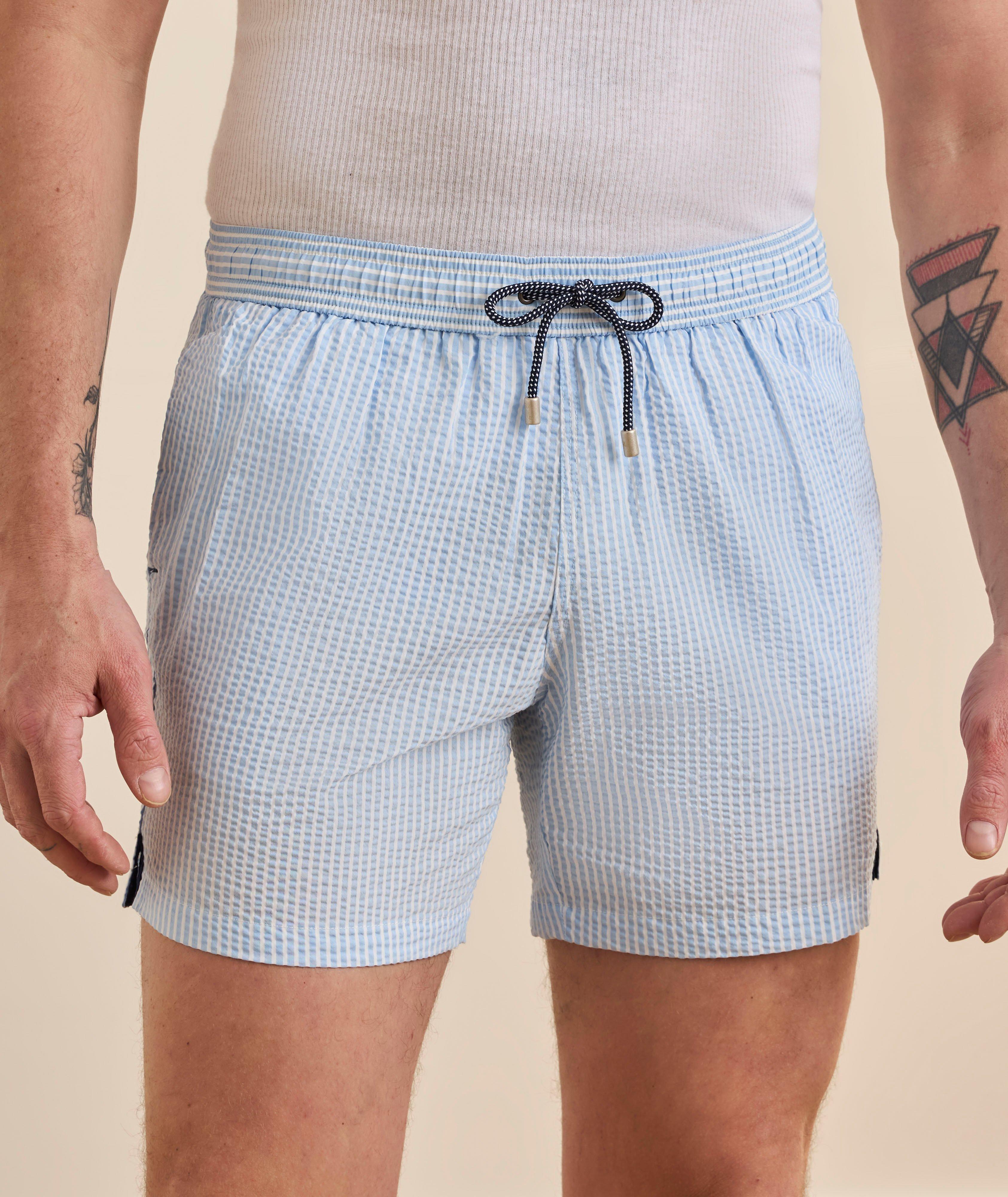 Patrick Assaraf Stripe Seersucker Swim Shorts | Swimwear | Harry Rosen