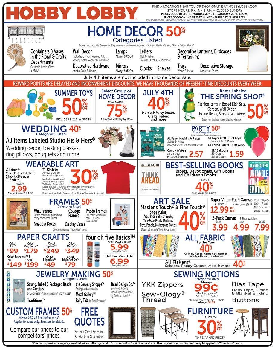 Hobby Lobby Coupon Code June 2024 - 50% OFF Weekly Ad Sale