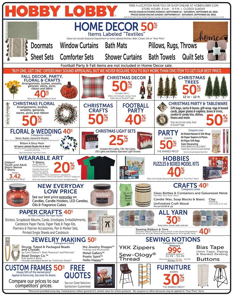 Hobby Lobby Weekly Ad September 2025 - 50% OFF Discount Deals