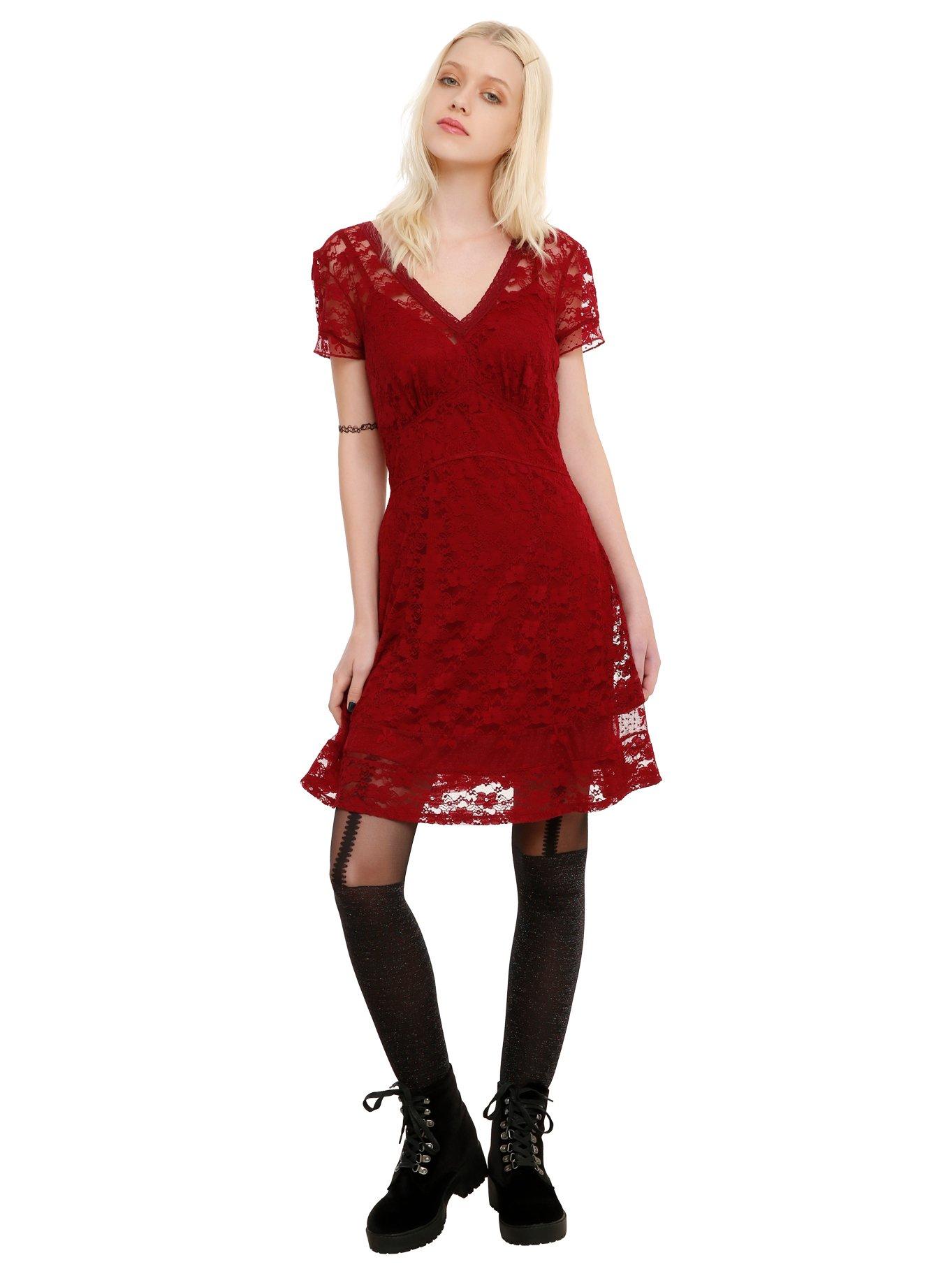 Royal Bones By Tripp Burgundy Lace Dress | Hot Topic