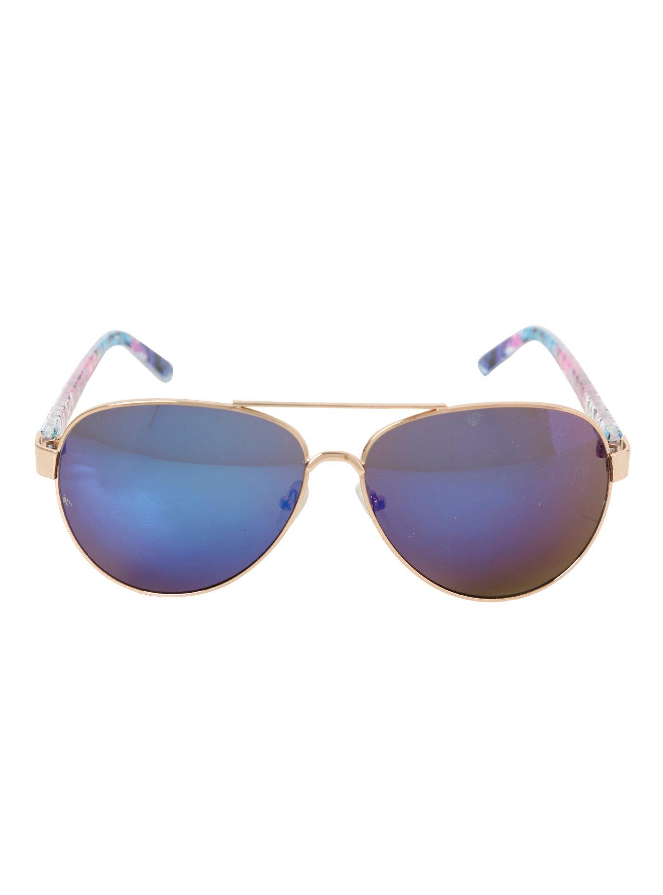 Aztec Galaxy Blue Flash Aviator Sunglasses | Hot Topic