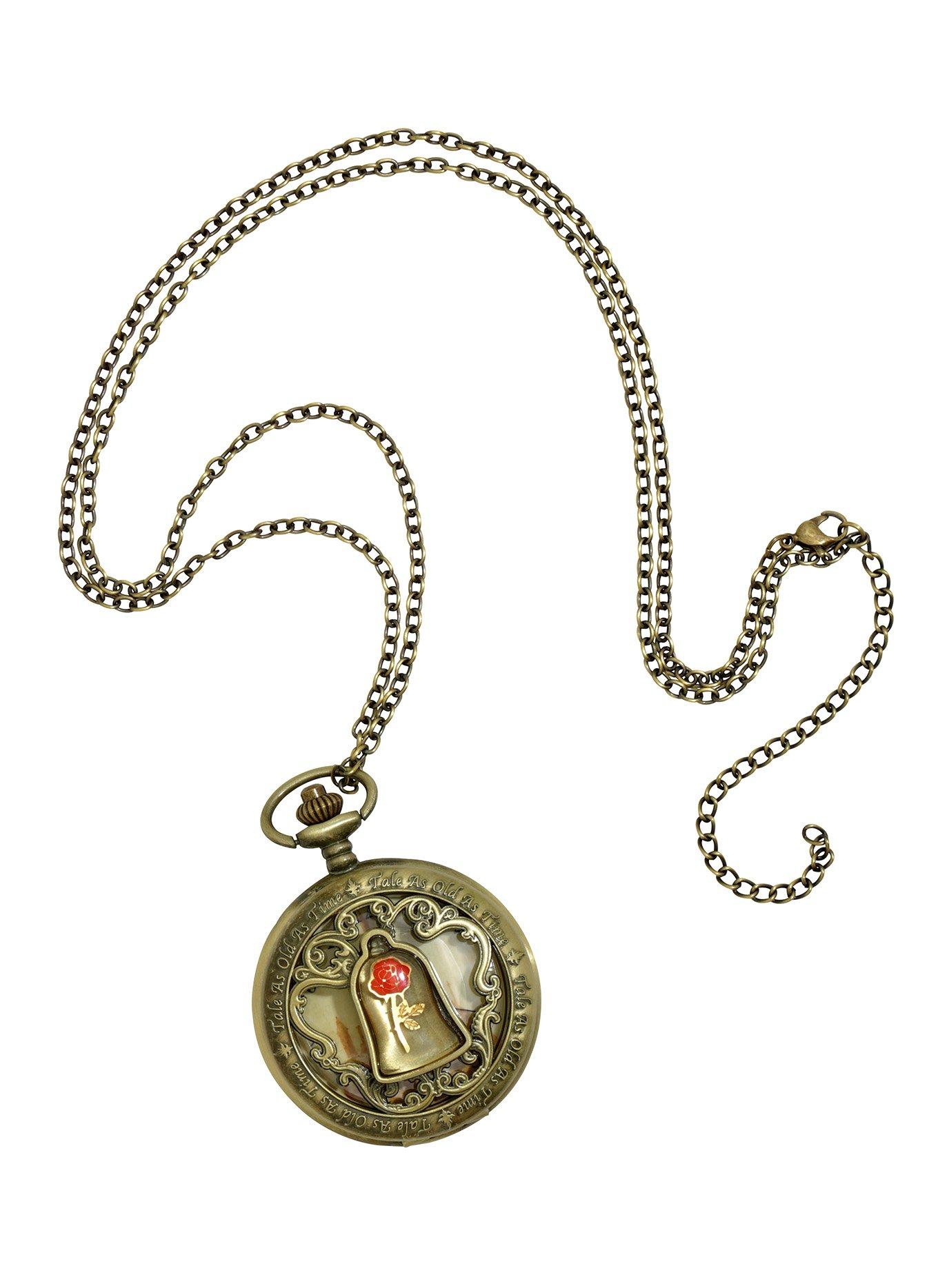 Disney Beauty And The Beast Enchanted Rose Pocket Watch Necklace | Hot ...