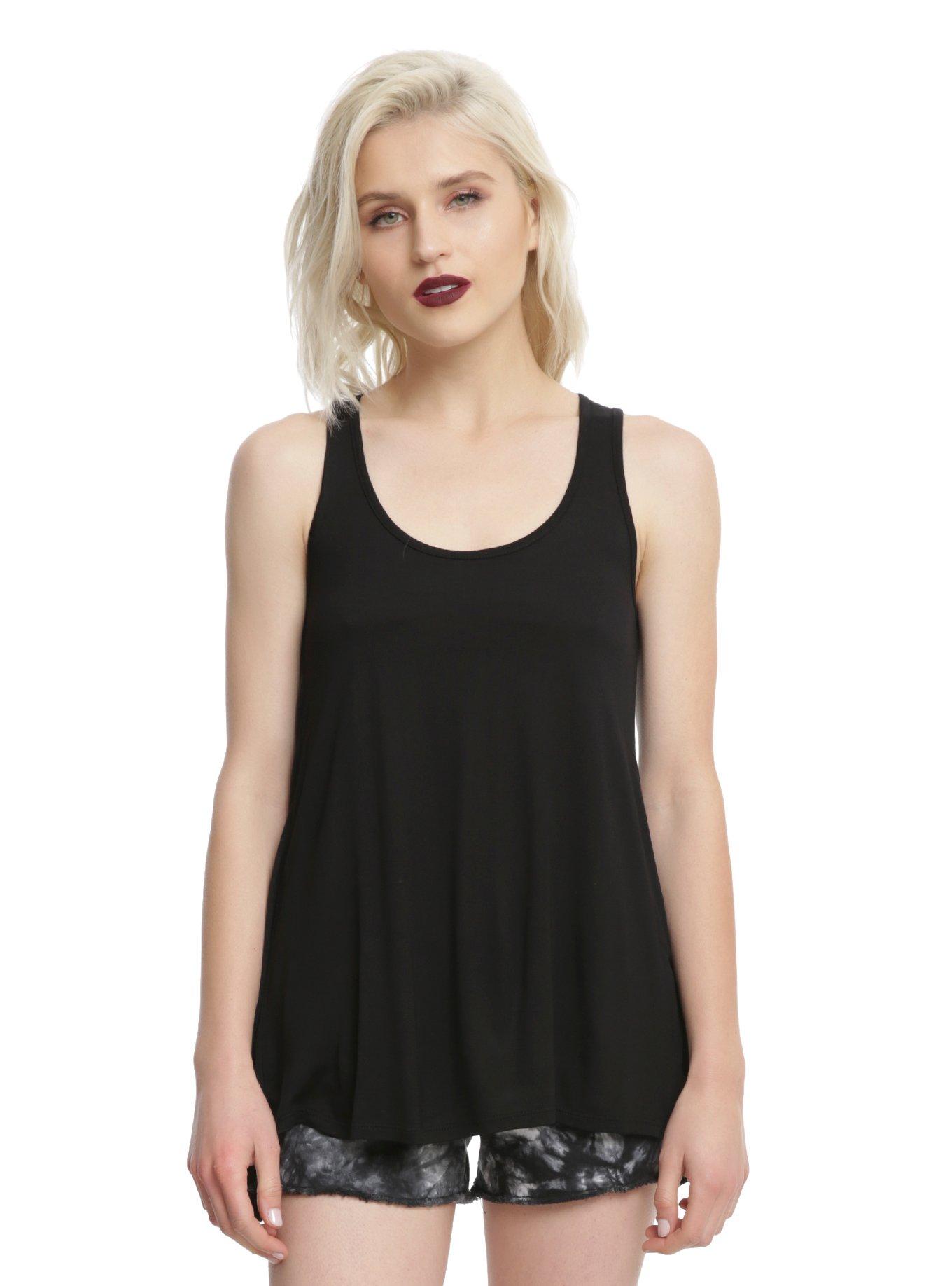 Black & White Skull Crochet Split Back Girls Tank Top | Hot Topic