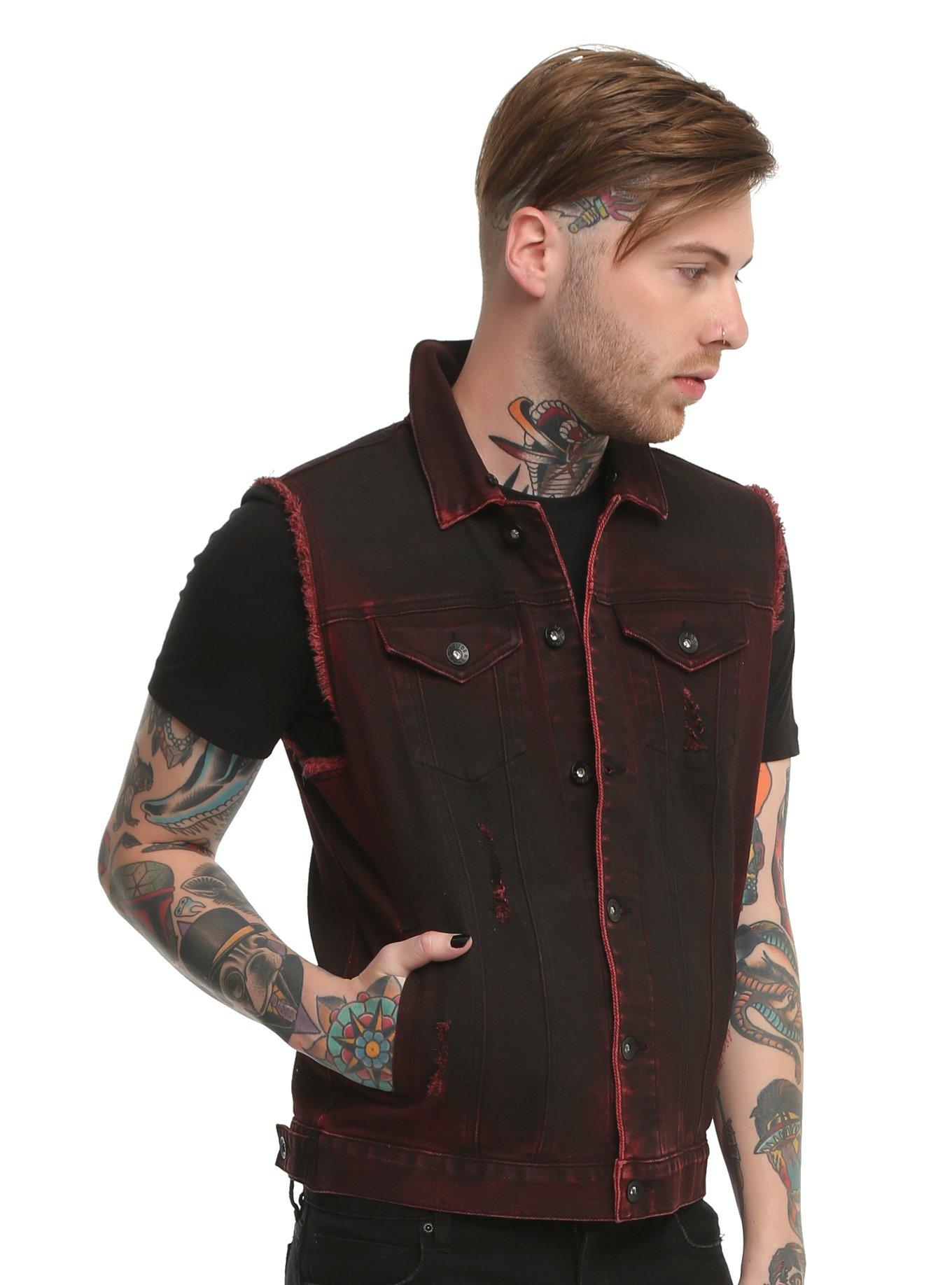 XXX RUDE Hooded Red Acid Wash Vest | Hot Topic