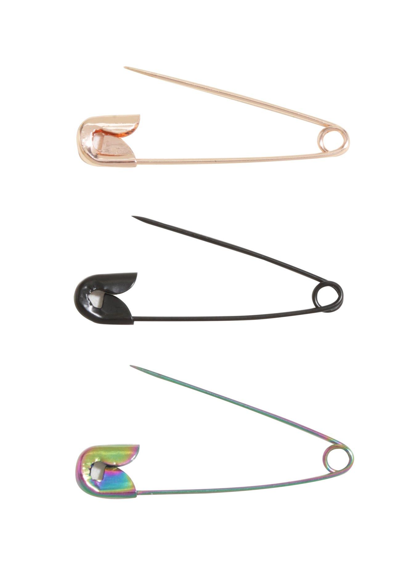 Black Rose Gold Rainbow Safety Pin Set | Hot Topic