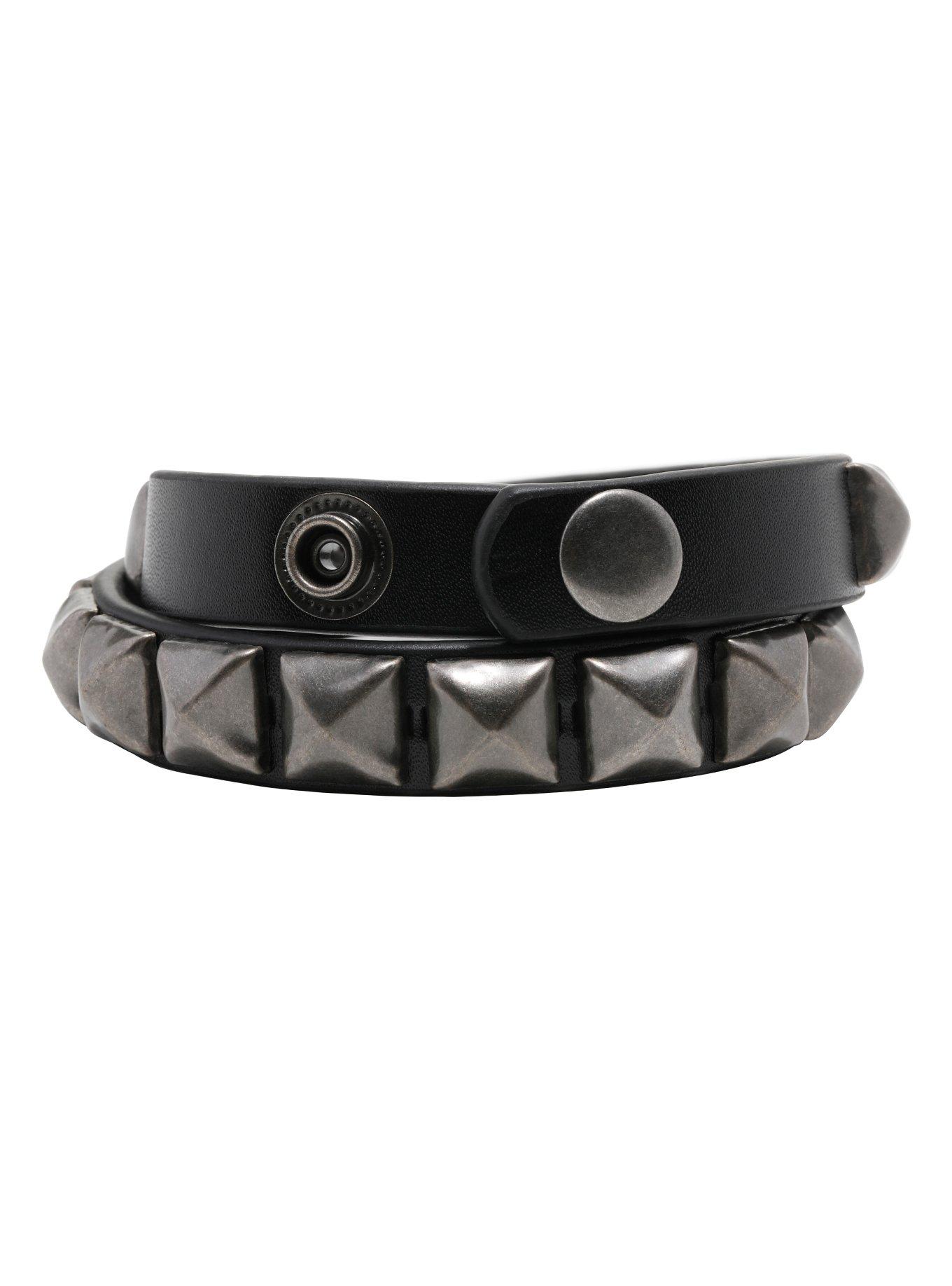 Black Single Row Pyramid Stud Cuff | Hot Topic