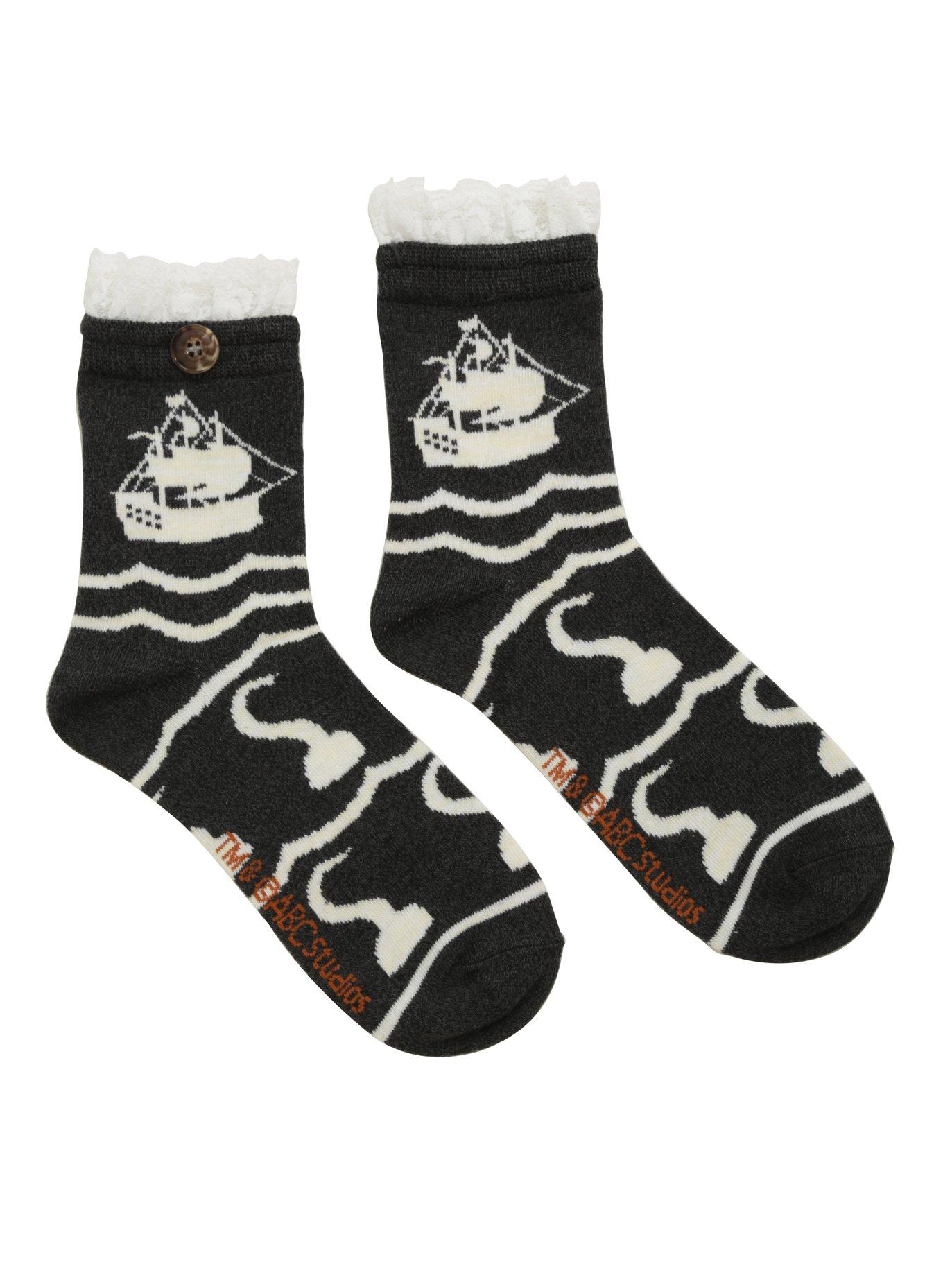 Once Upon A Time Sailboat & Hook Print Lace Trim Socks | Hot Topic
