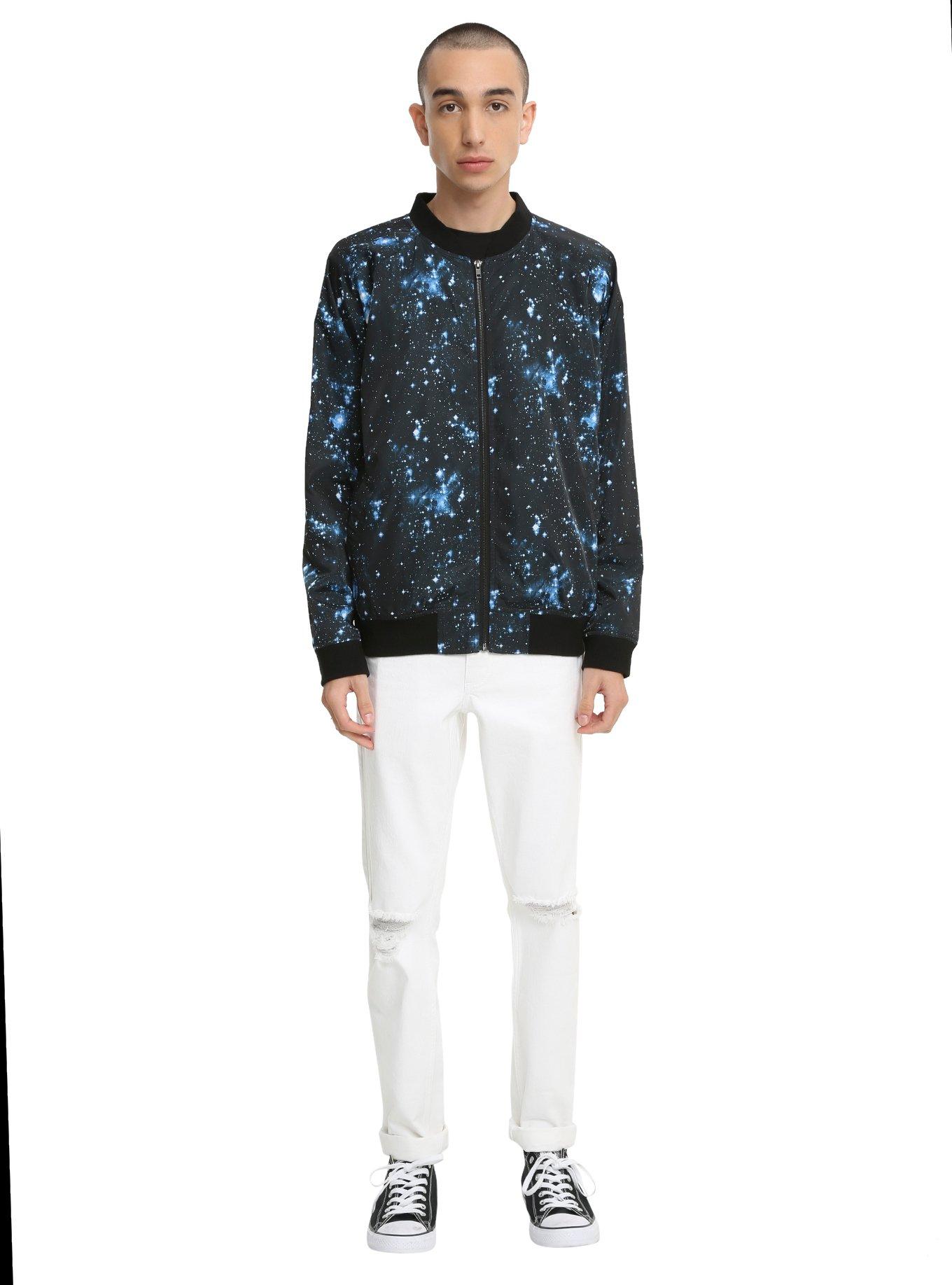 Blue Galaxy Print Bomber Jacket | Hot Topic