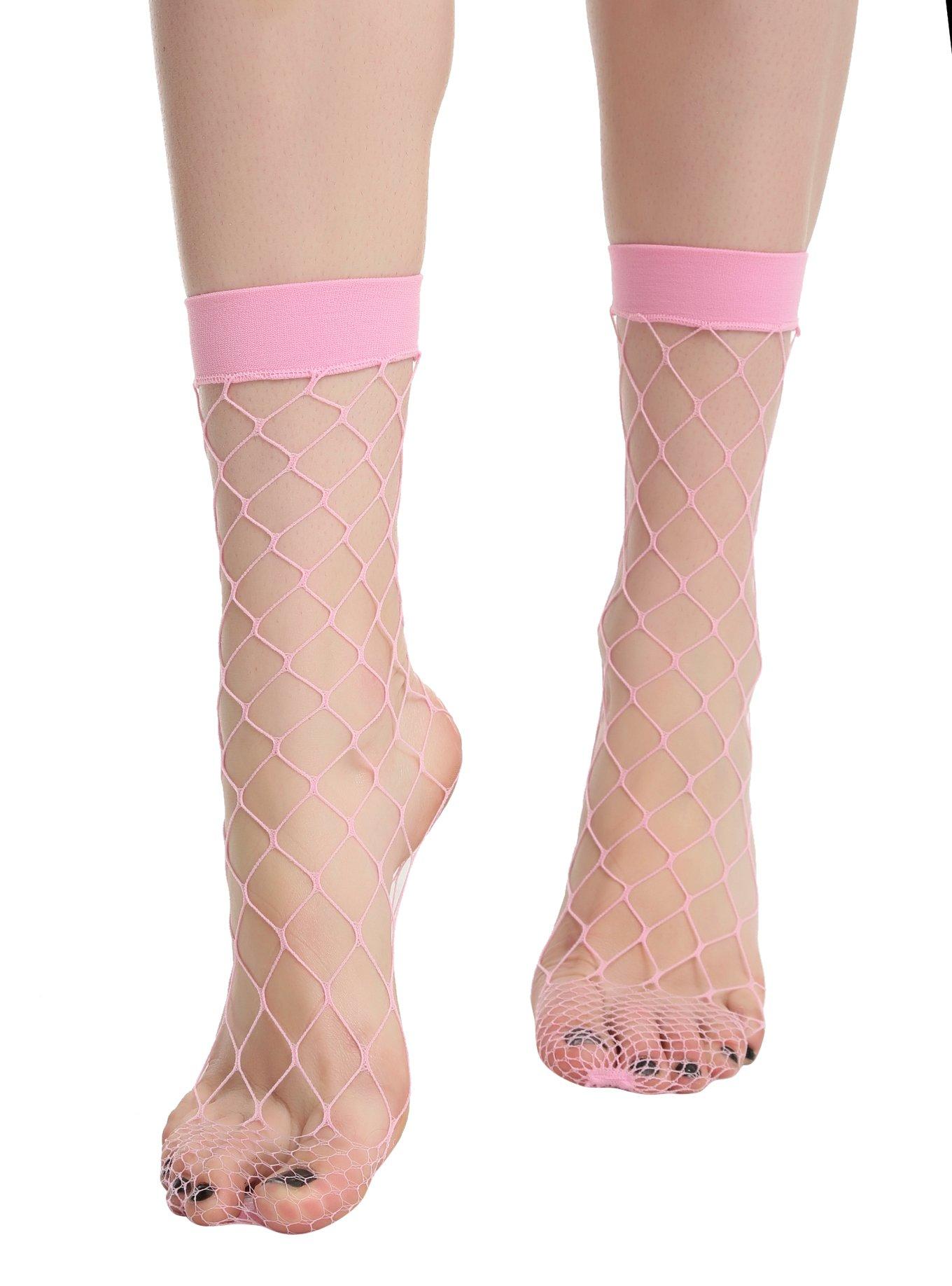 Blackheart Pink Banded Large Fishnet Ankle Socks | Hot Topic