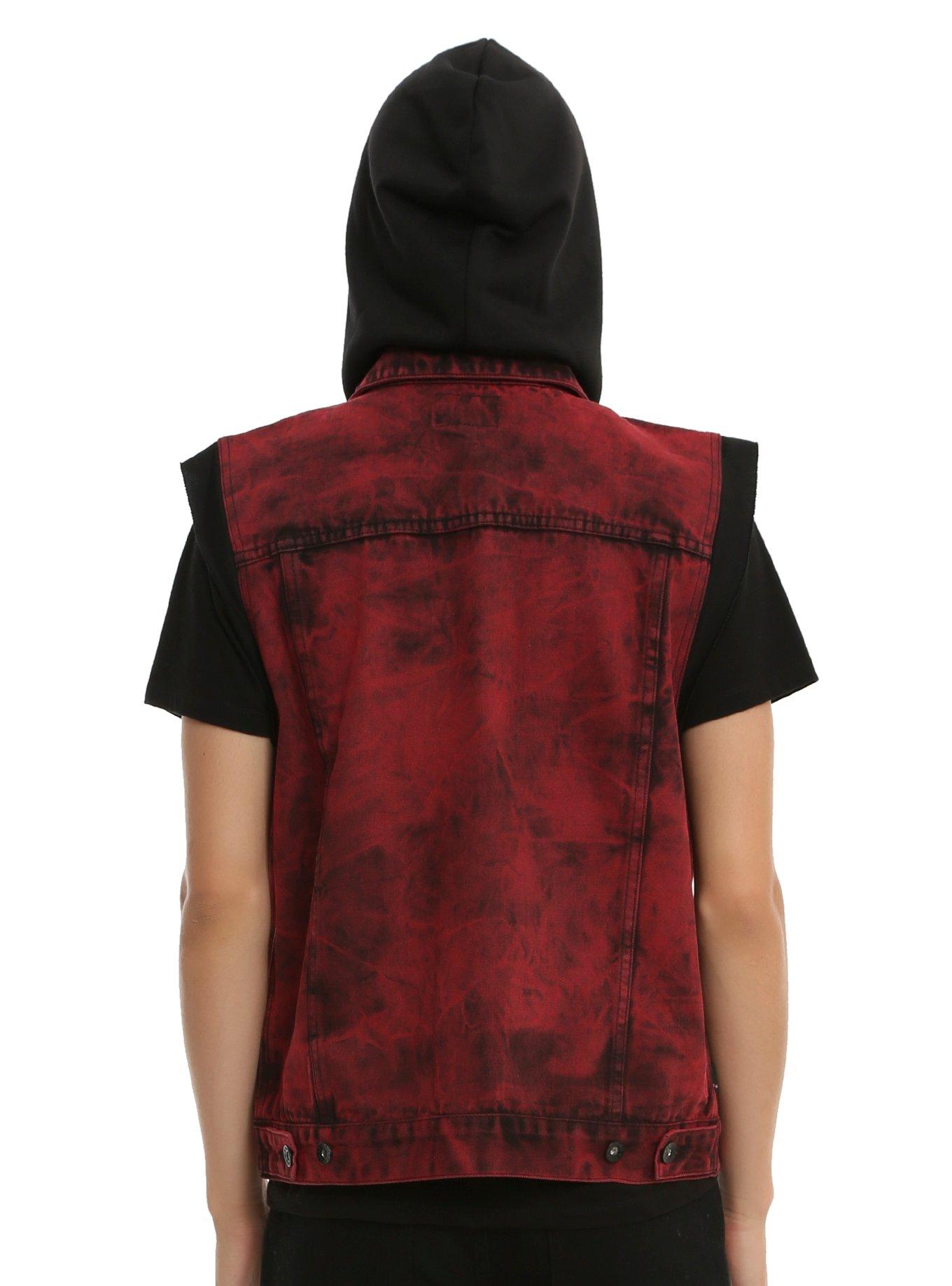XXX RUDE Hooded Red Overdyed Vest