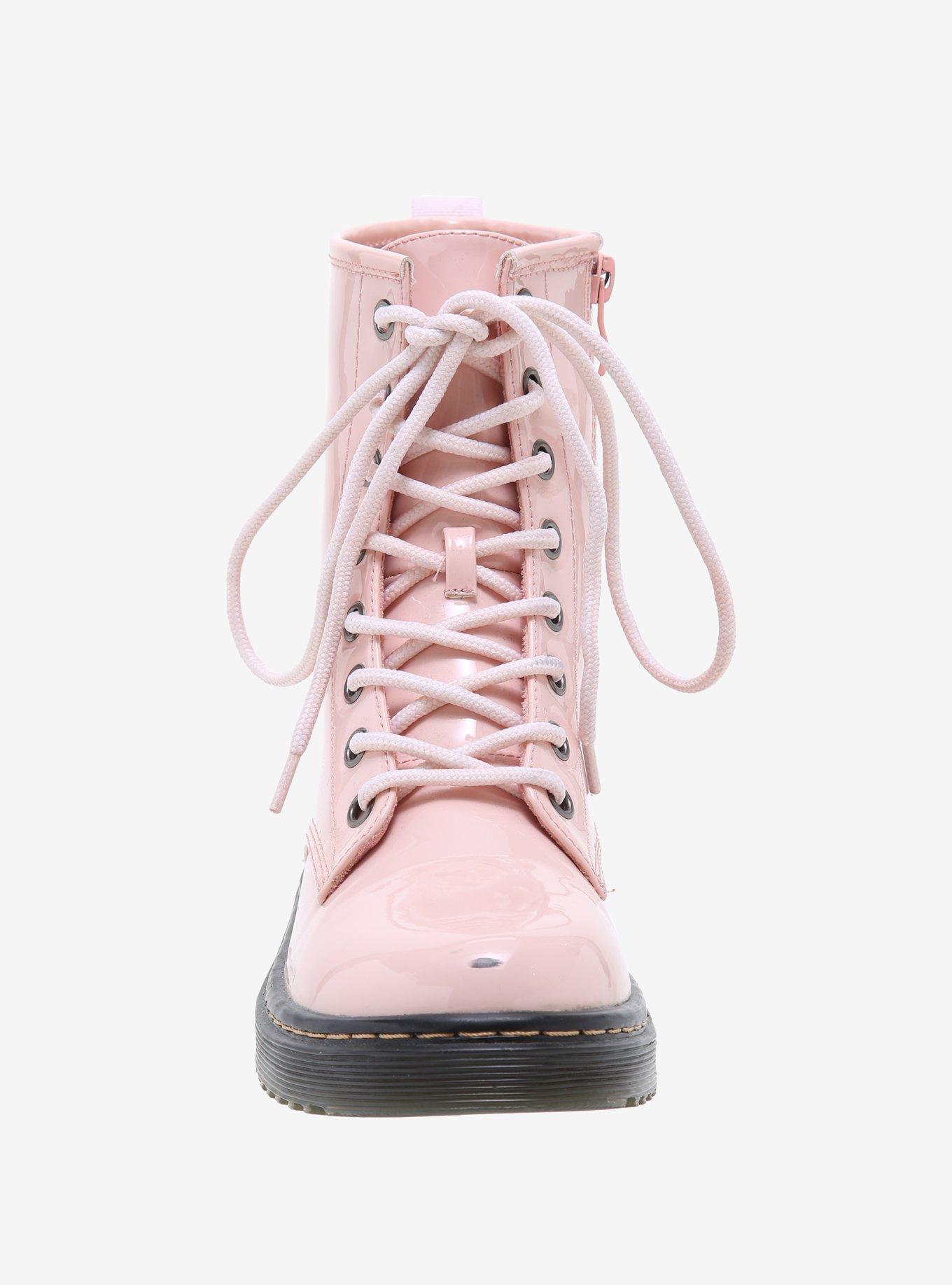 Pastel Pink Patent Faux Leather Combat Boots | Hot Topic