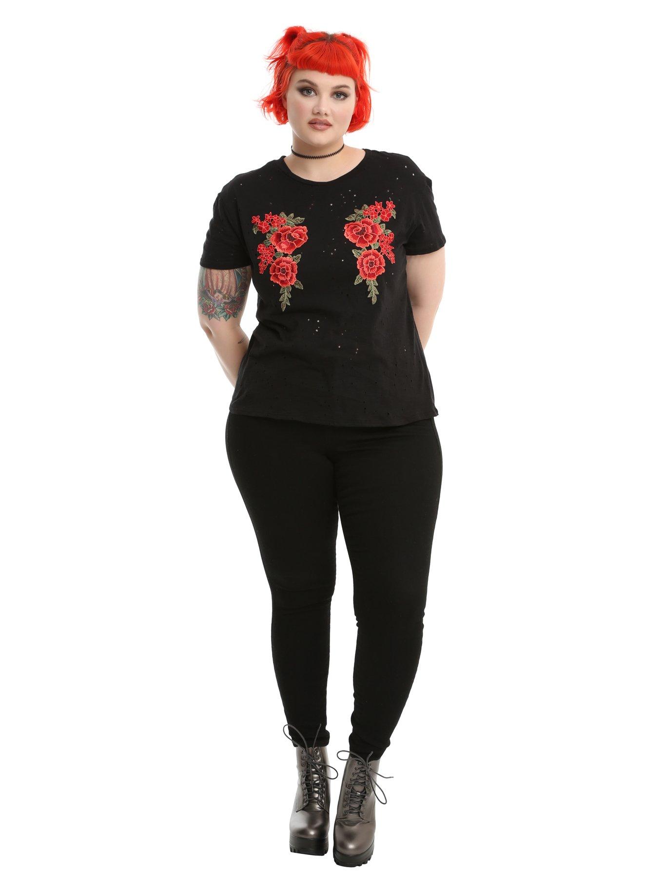 Black Embroidered Rose Girls Top Plus Size | Hot Topic