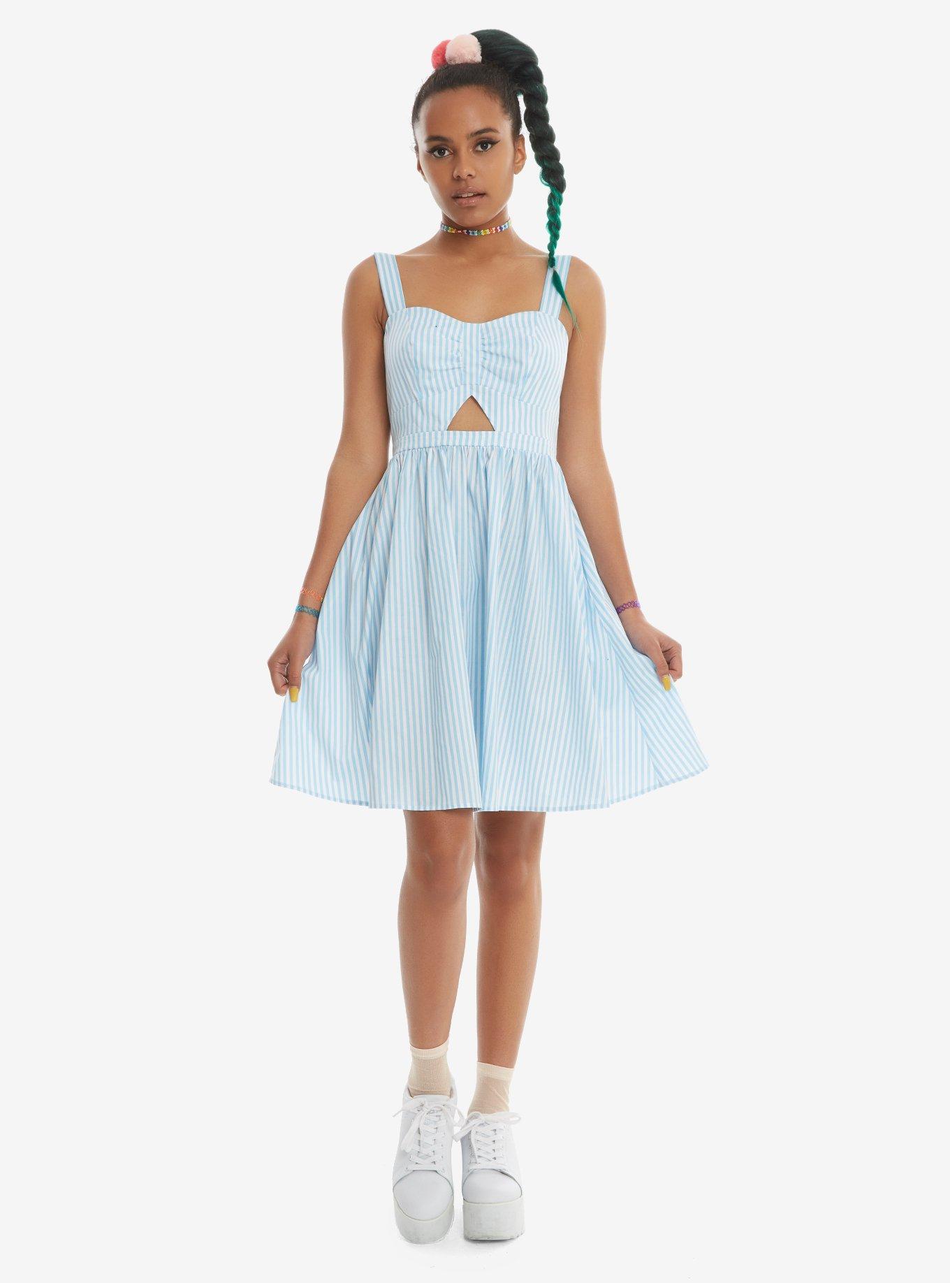 Blue & White Striped Cut-Out Fit & Flare Dress | Hot Topic