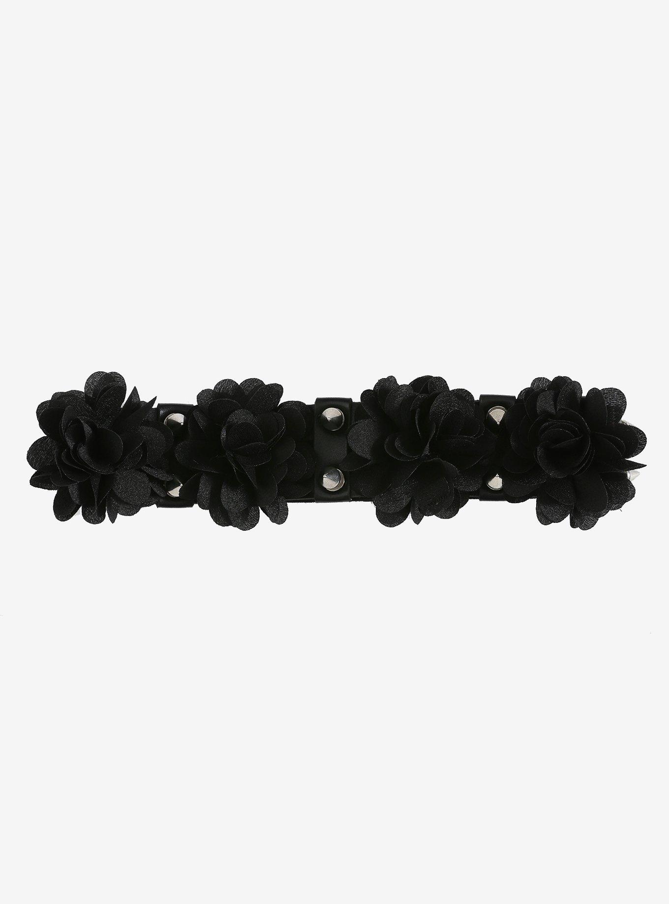 Black Flower & Spike Leg Belt | Hot Topic