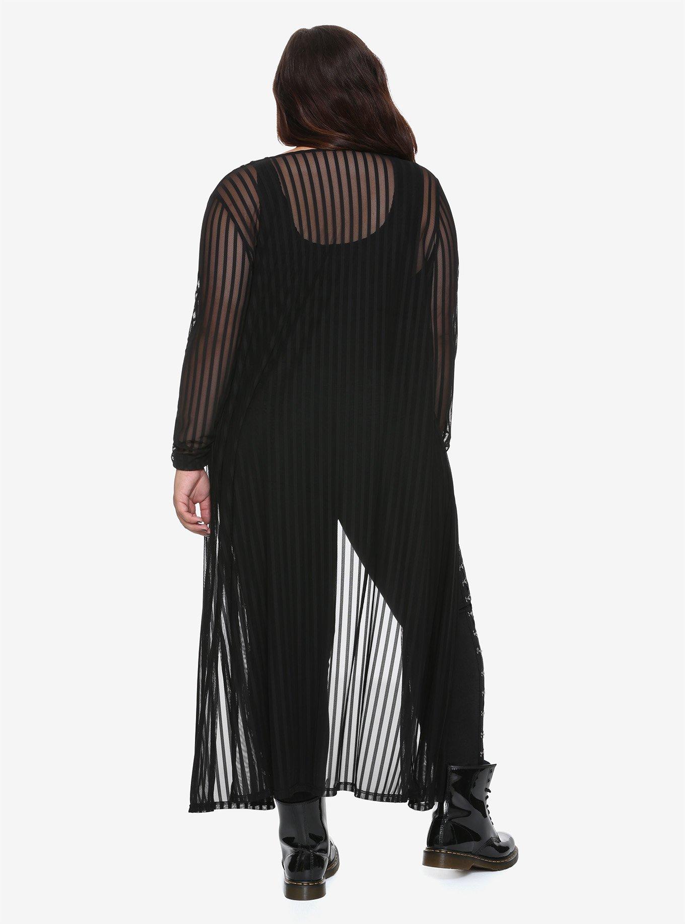 Black Shadow Striped Mesh Duster Plus Size | Hot Topic