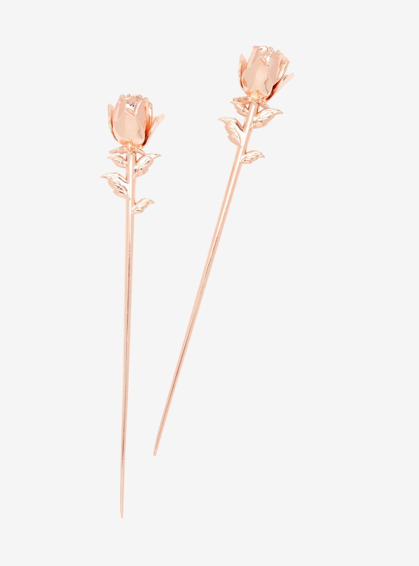 Loungefly Disney Beauty And The Beast Rose Gold Rose Hair Sticks | Hot ...