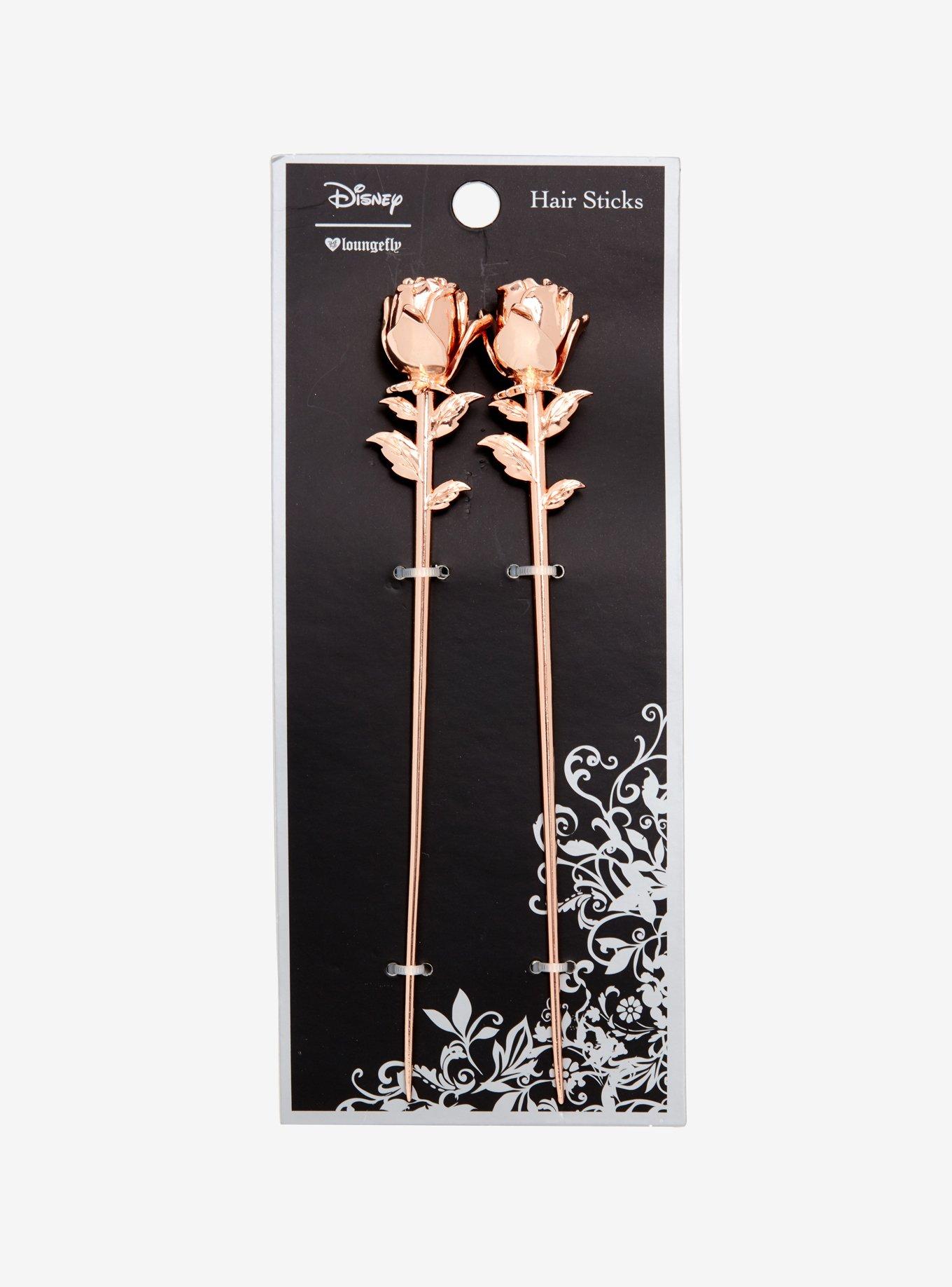 Loungefly Disney Beauty And The Beast Rose Gold Rose Hair Sticks | Hot ...