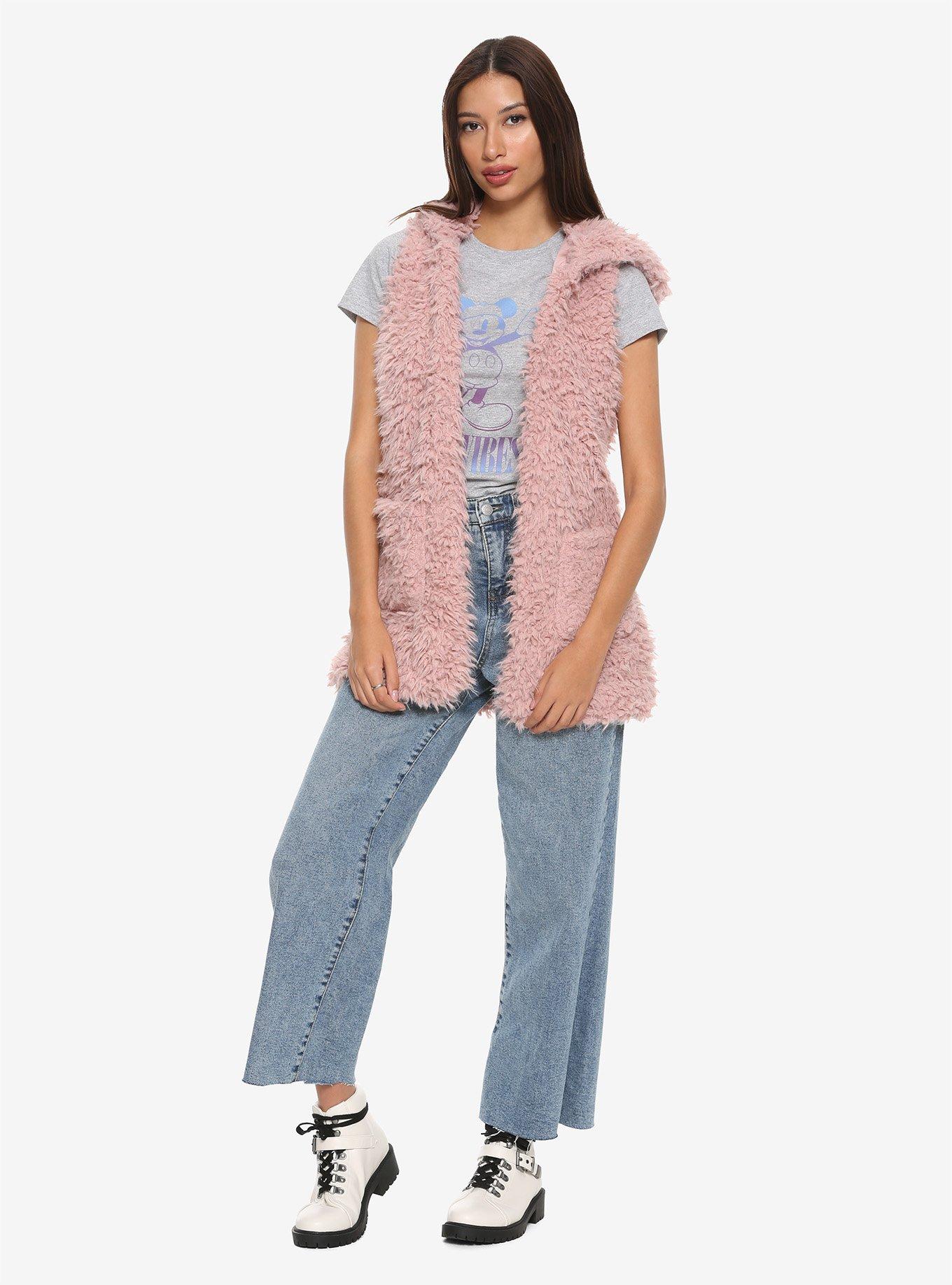 Pink Fuzzy Girls Hooded Vest | Hot Topic
