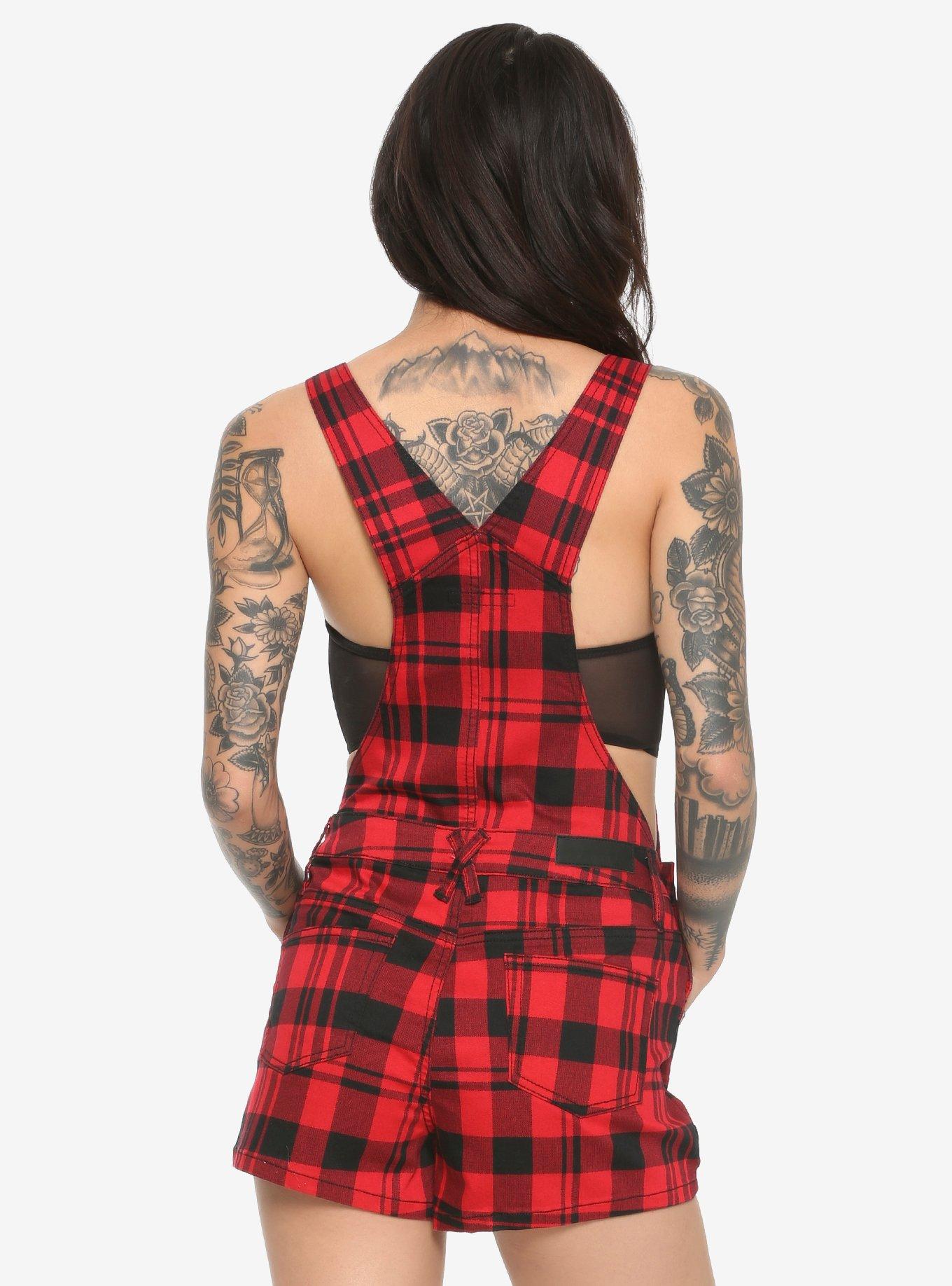 Black & Red Plaid Shortalls | Hot Topic