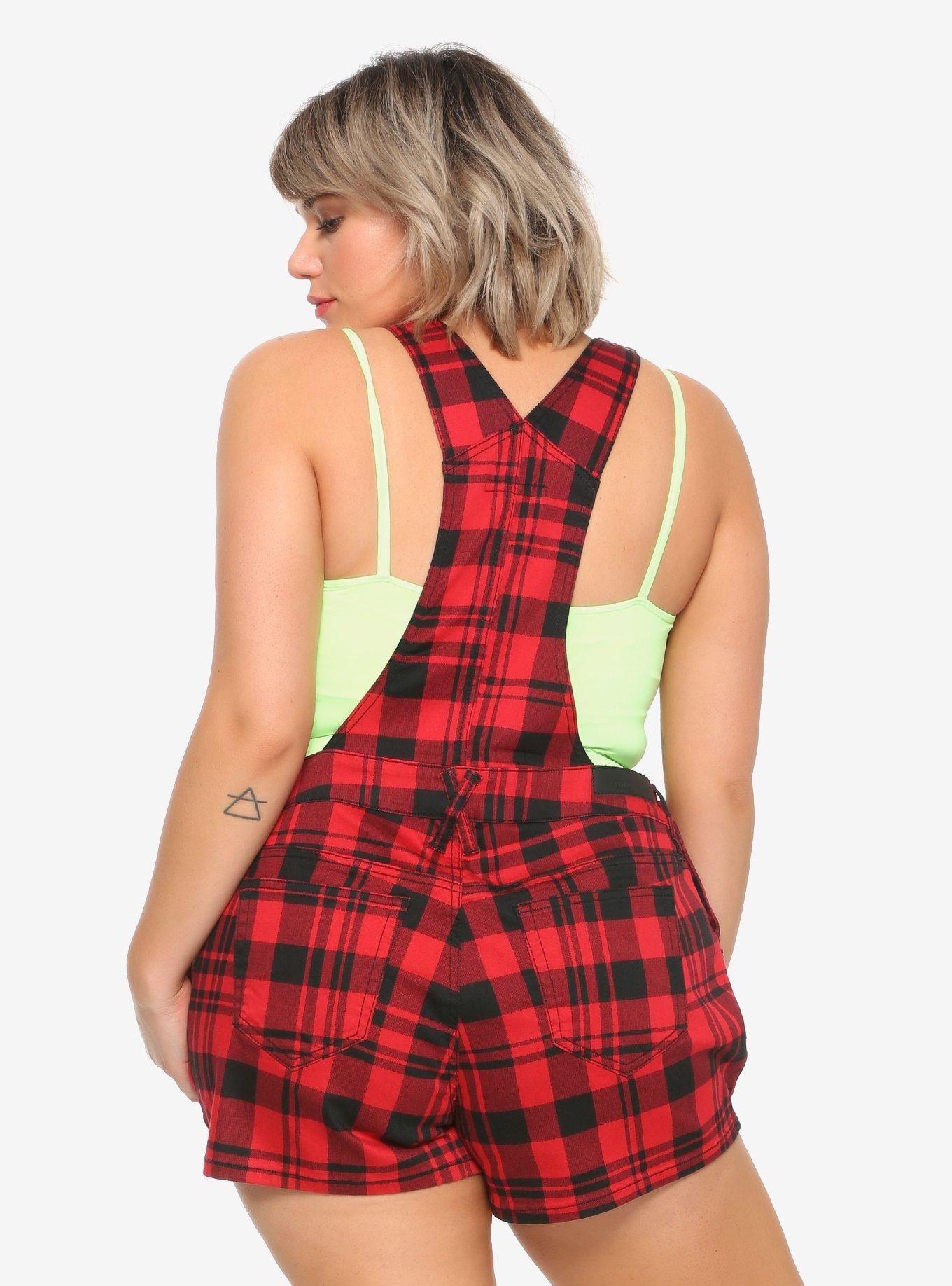 Black & Red Plaid Shortalls | Hot Topic