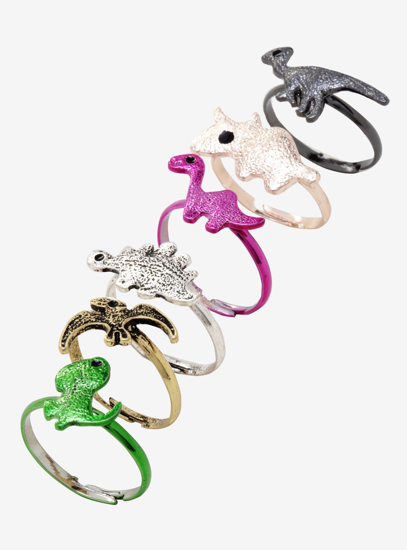 Colorful Dino Ring Set | Hot Topic