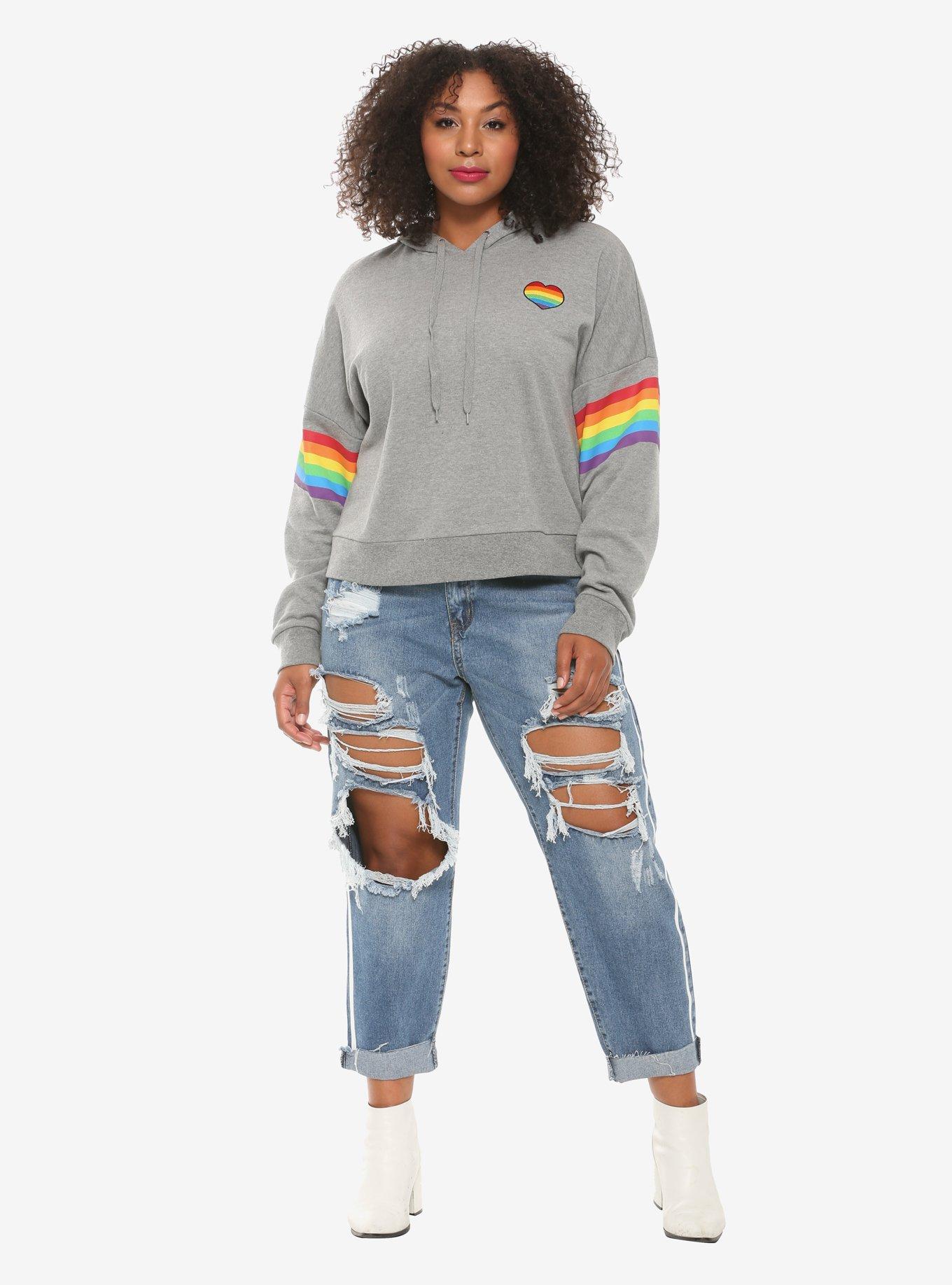 Grey Rainbow Heart Girls Hoodie Plus Size | Hot Topic