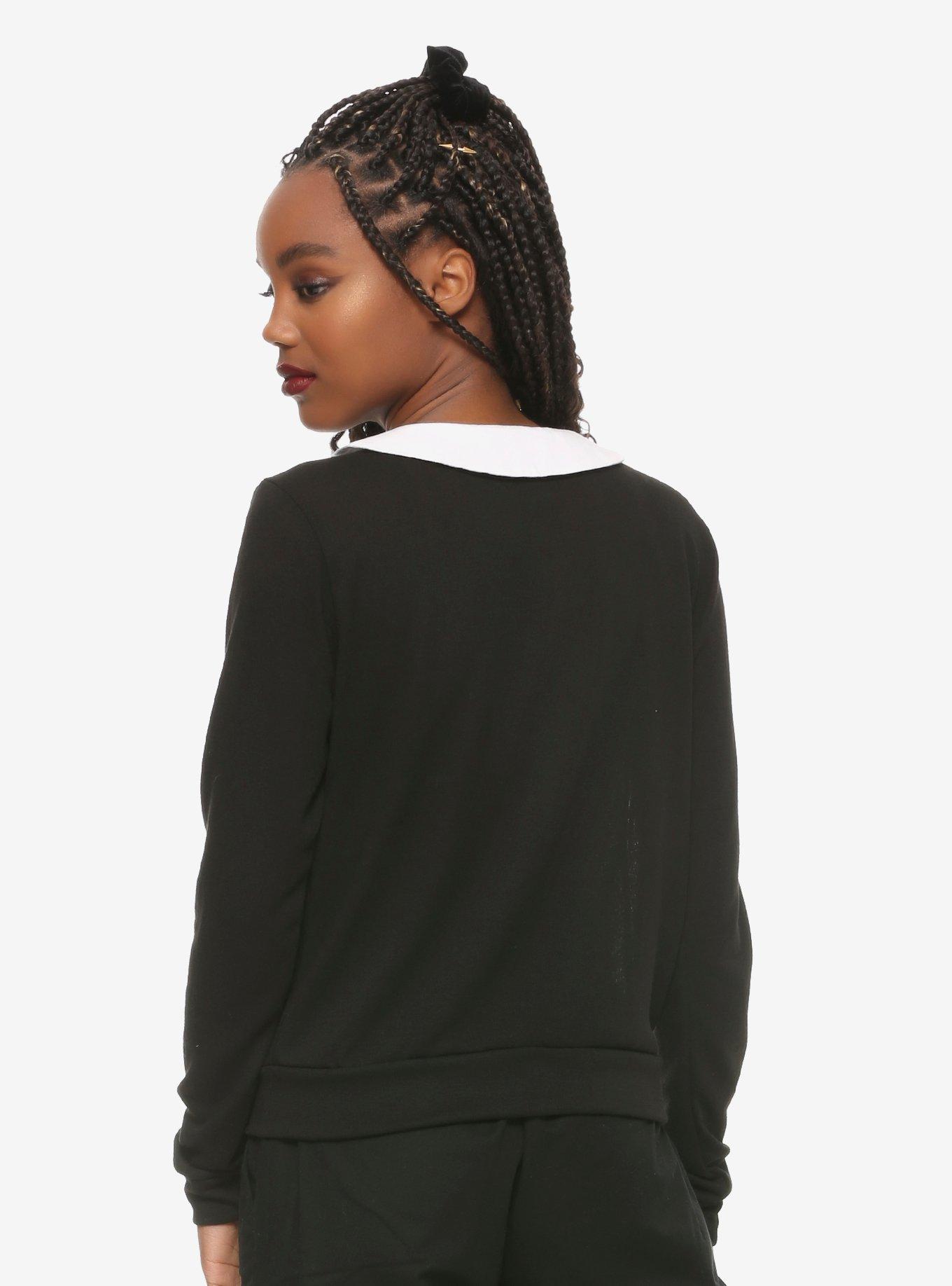 Embroidered Moth Girls Collared Black Cardigan | Hot Topic