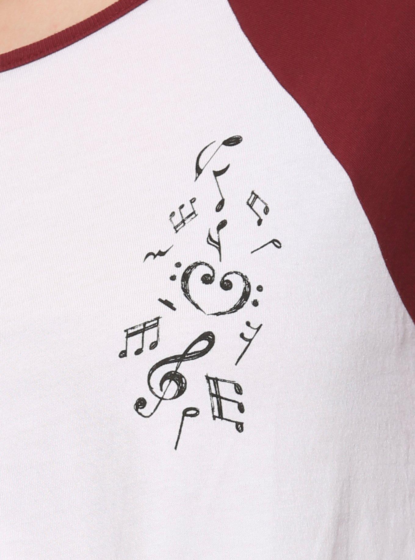Burgundy Music Notes Girls Tie-Front Raglan | Hot Topic
