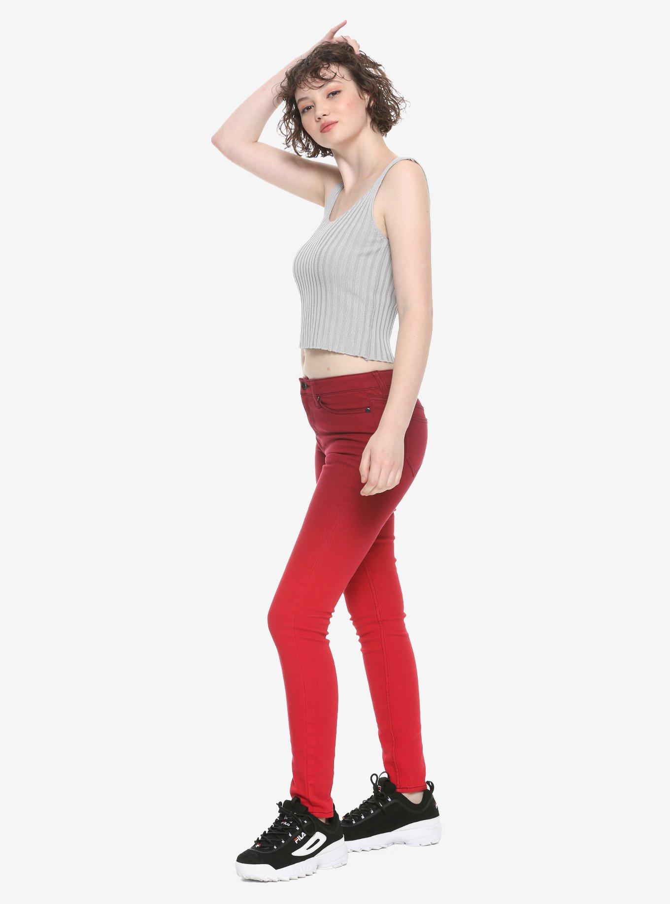 HT Denim Red Ombre Low-Rise Skinny Jeans | Hot Topic