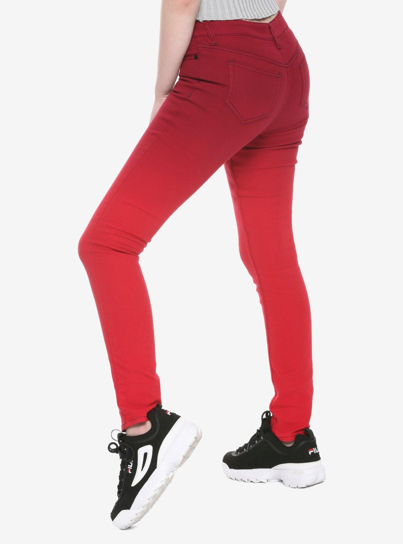 HT Denim Red Ombre Low-Rise Skinny Jeans | Hot Topic