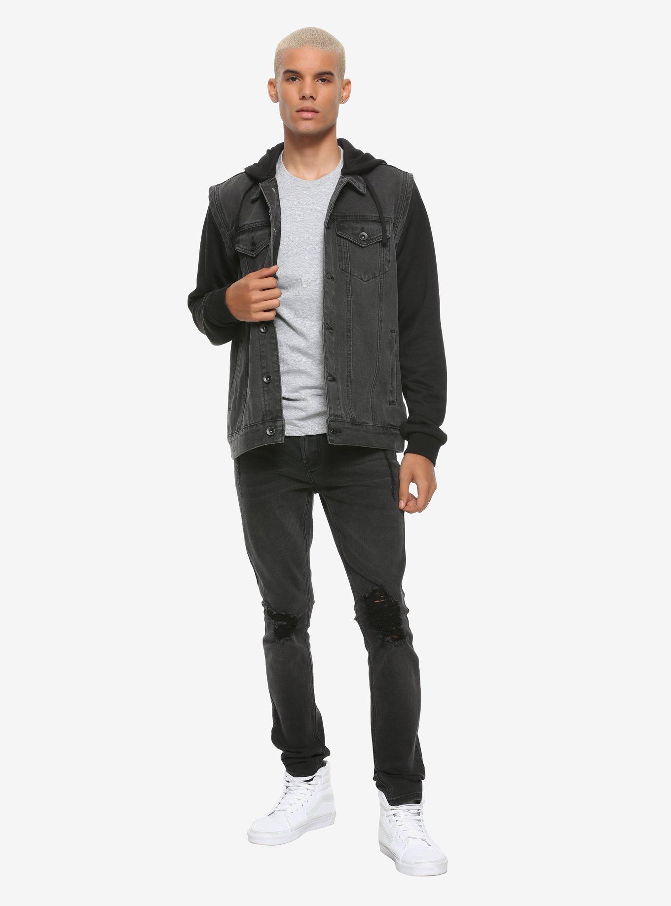 Grey Hooded Denim Vest | Hot Topic