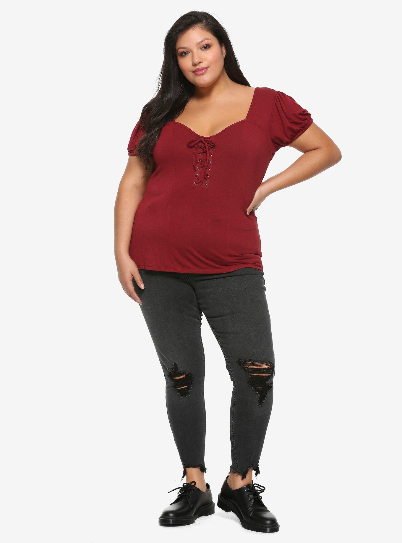 Burgundy Lace-Up Girls Top Plus Size | Hot Topic