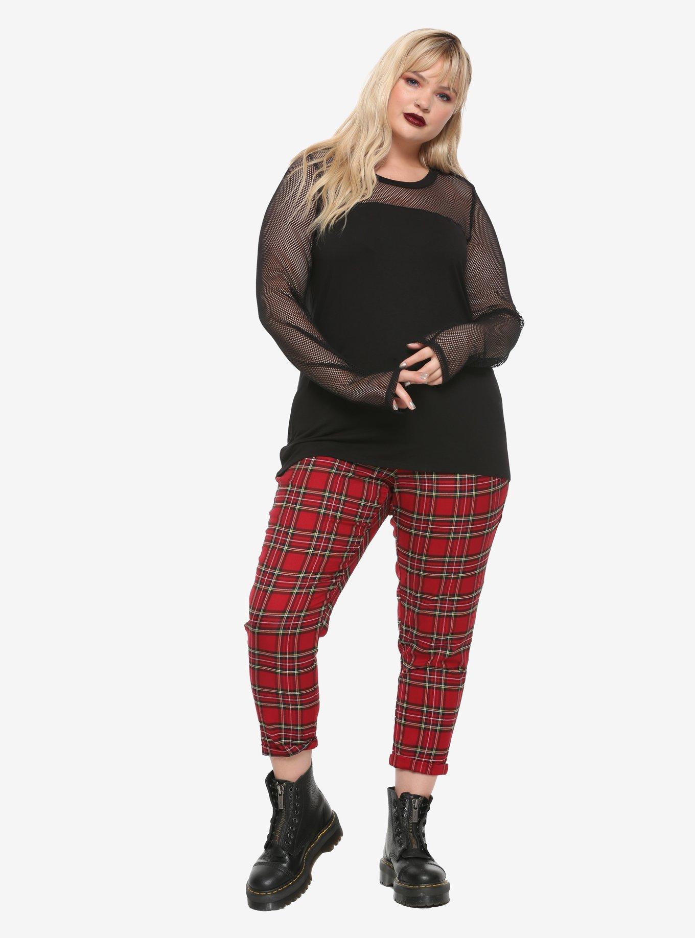 Black Mesh & Panels Long-Sleeve T-Shirt Plus Size | Hot Topic