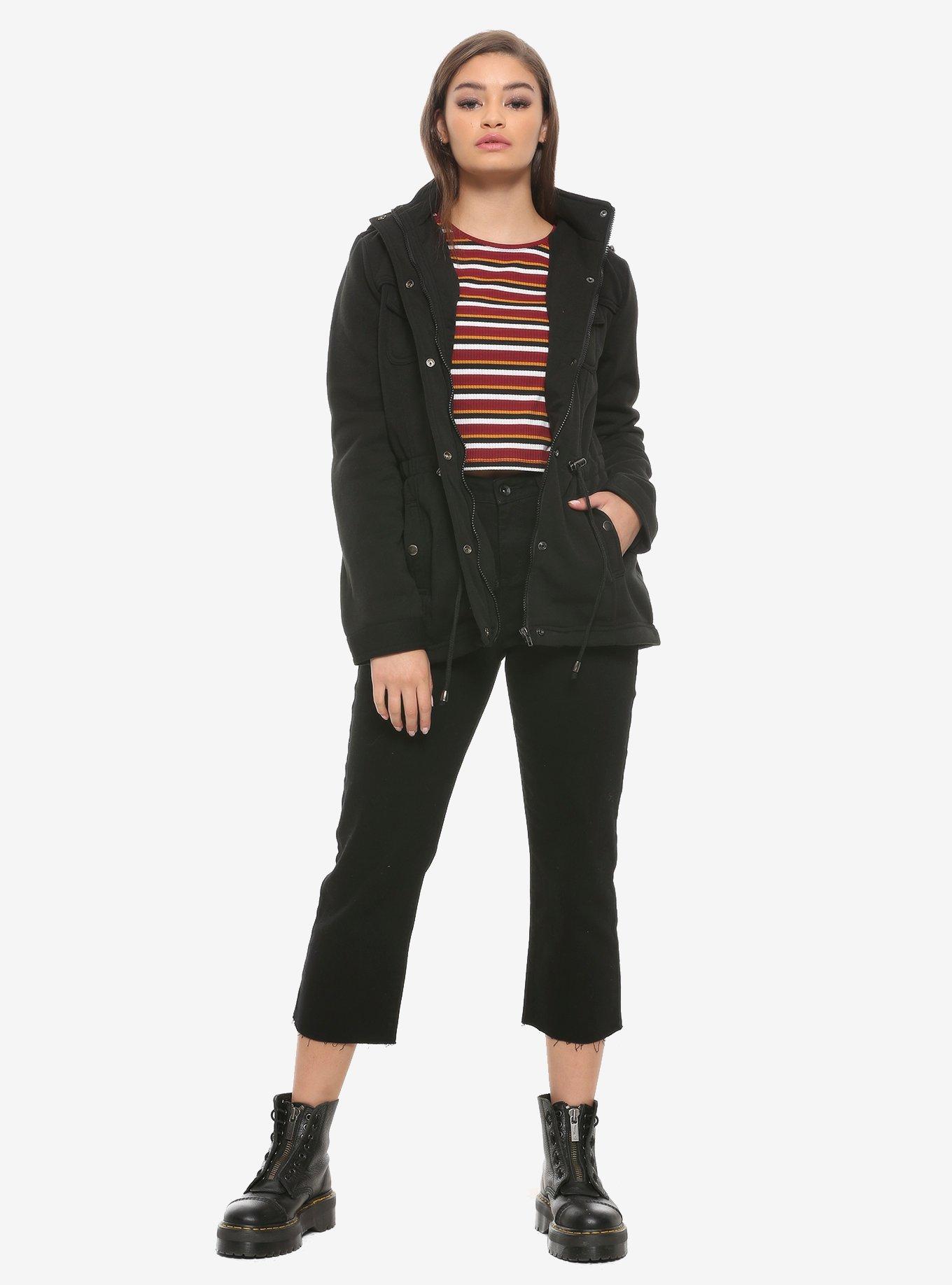 Black Hooded Fleece Girls Jacket | Hot Topic
