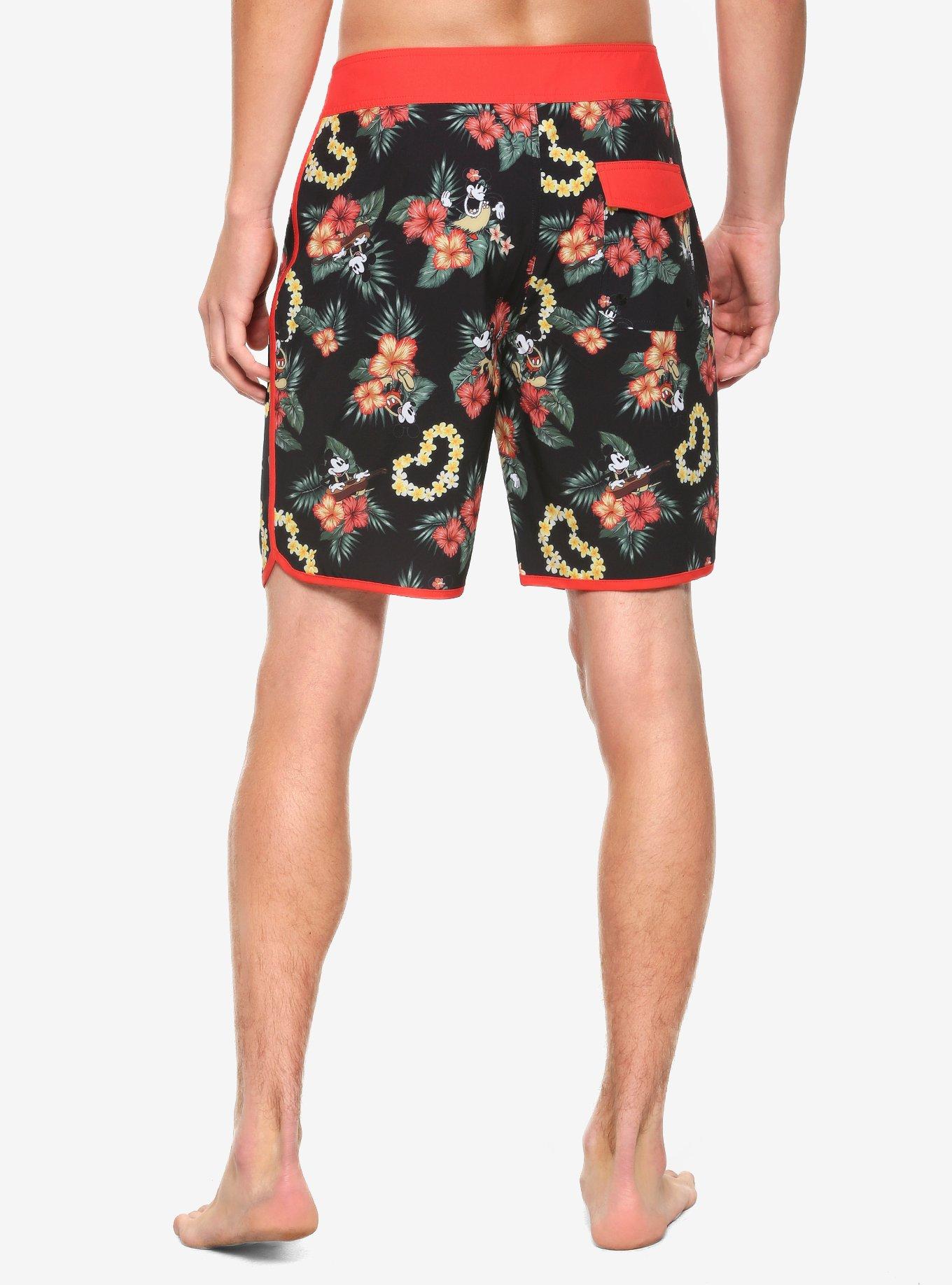 Disney Mickey Mouse & Minnie Mouse Tropical Print Swim Trunks | Hot Topic