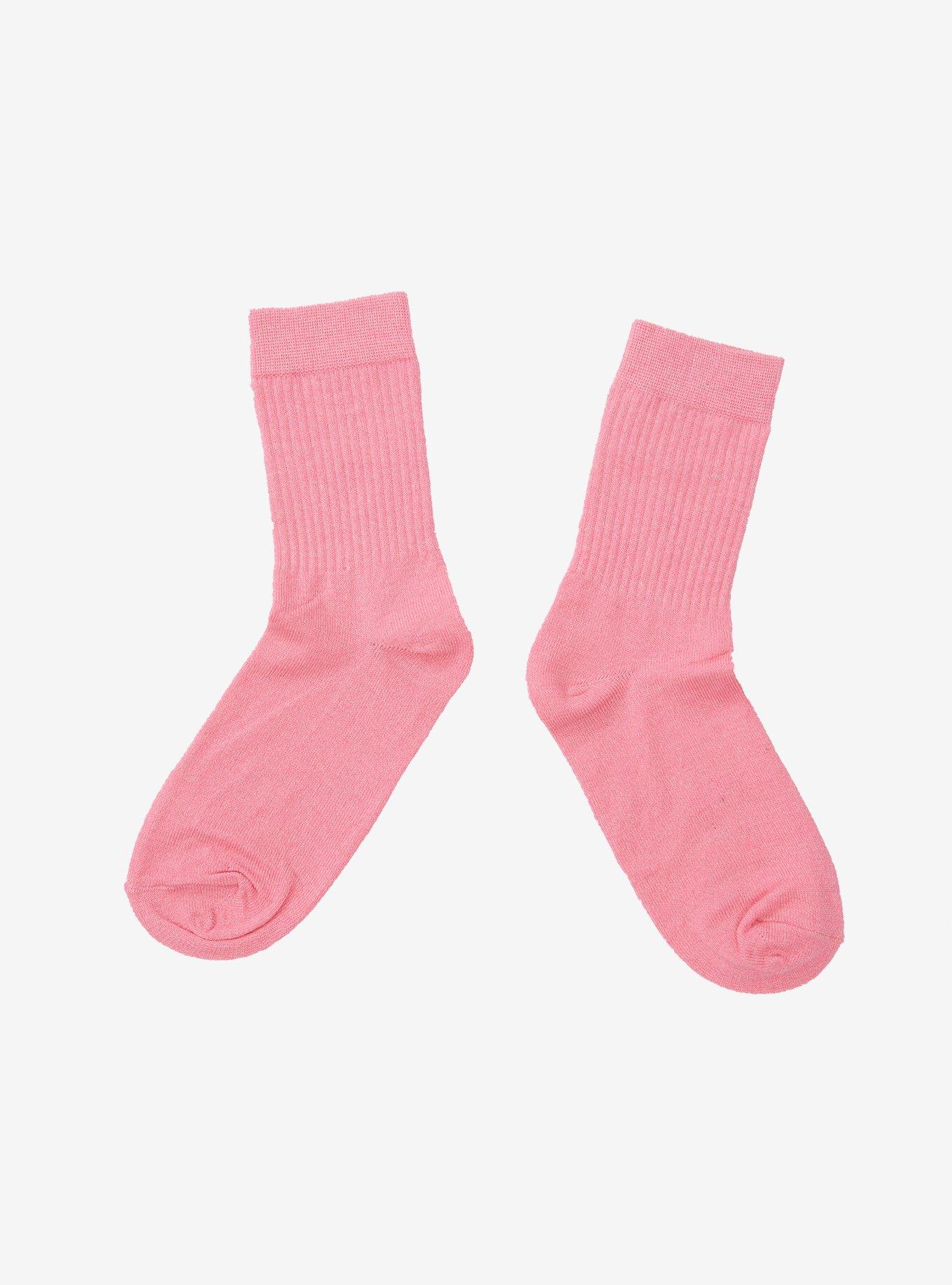 Girls Support Girls Neon Pink Crew Socks | Hot Topic