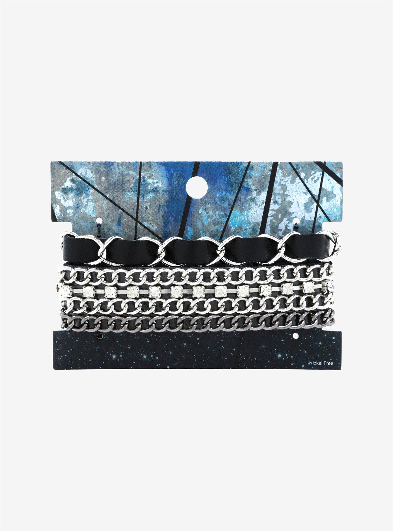 Mixed Chain Faux Leather Cuff Bracelet | Hot Topic